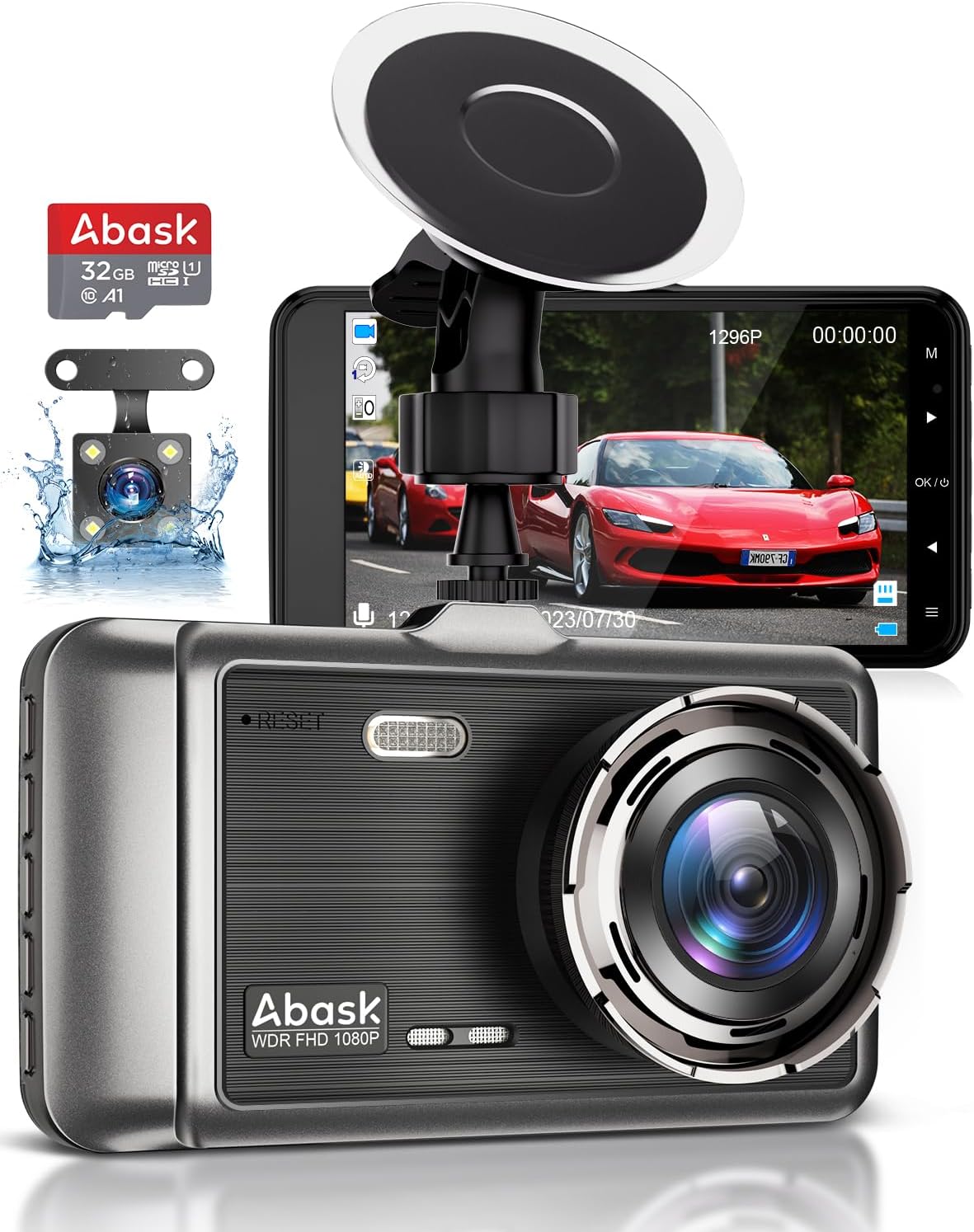 ABASK Dash Cam Front Rear Camera with 32G SD Card 1080P FHD Dual Car ...