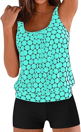 Amazon.com: Womens Tankini Bathing Suits Tummy Control Two Piece ...