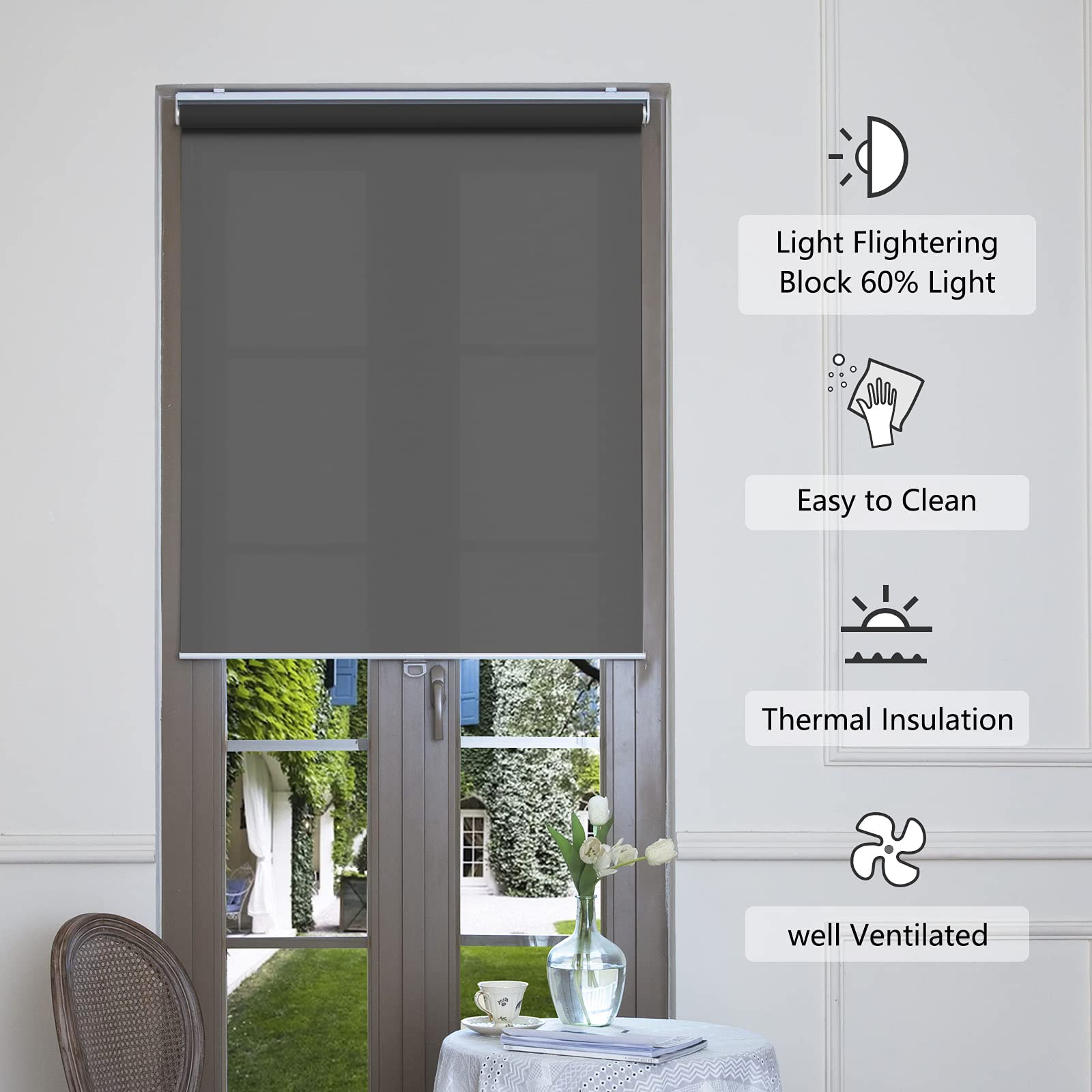 Cordless Roller Shades for Windows Light Filtering Shades with 5% ...