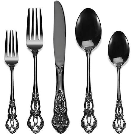 Amazon.com | PUREAIN Black Silverware Set, 30 Pieces Retro Royal ...