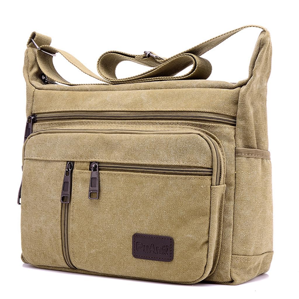 Zibuyu® Sling Bag for Men Crossbody Bag Khaki Canvas Messenger Shoulder ...