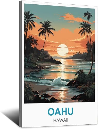 iPuzou Oahu Hawaii - Póster de viaje vintage para playa, 08 x 12 ...