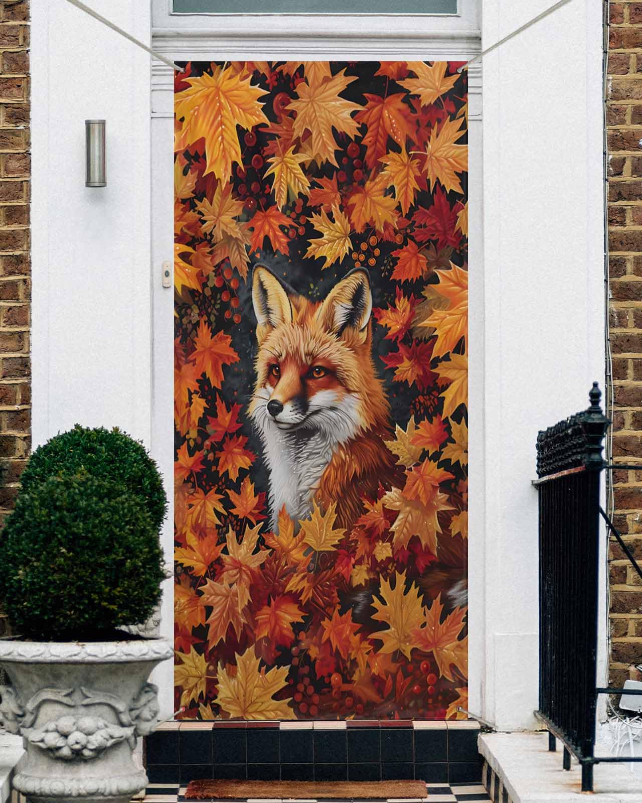 Amazon.com : Fall Orange Maple Leaves Door Cover Decorations, Welcome ...