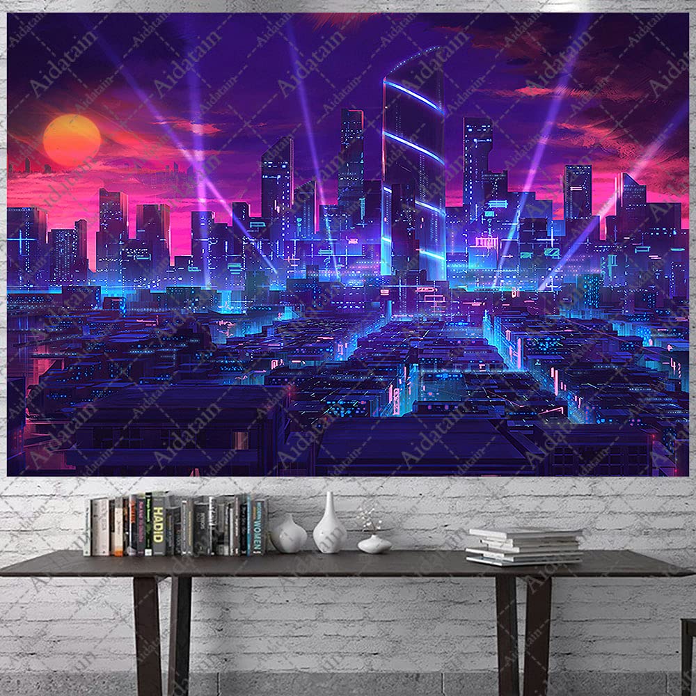 Amazon.com: Aidatain Gaming Cityscape Tapestry Punk Neon Streetscape ...