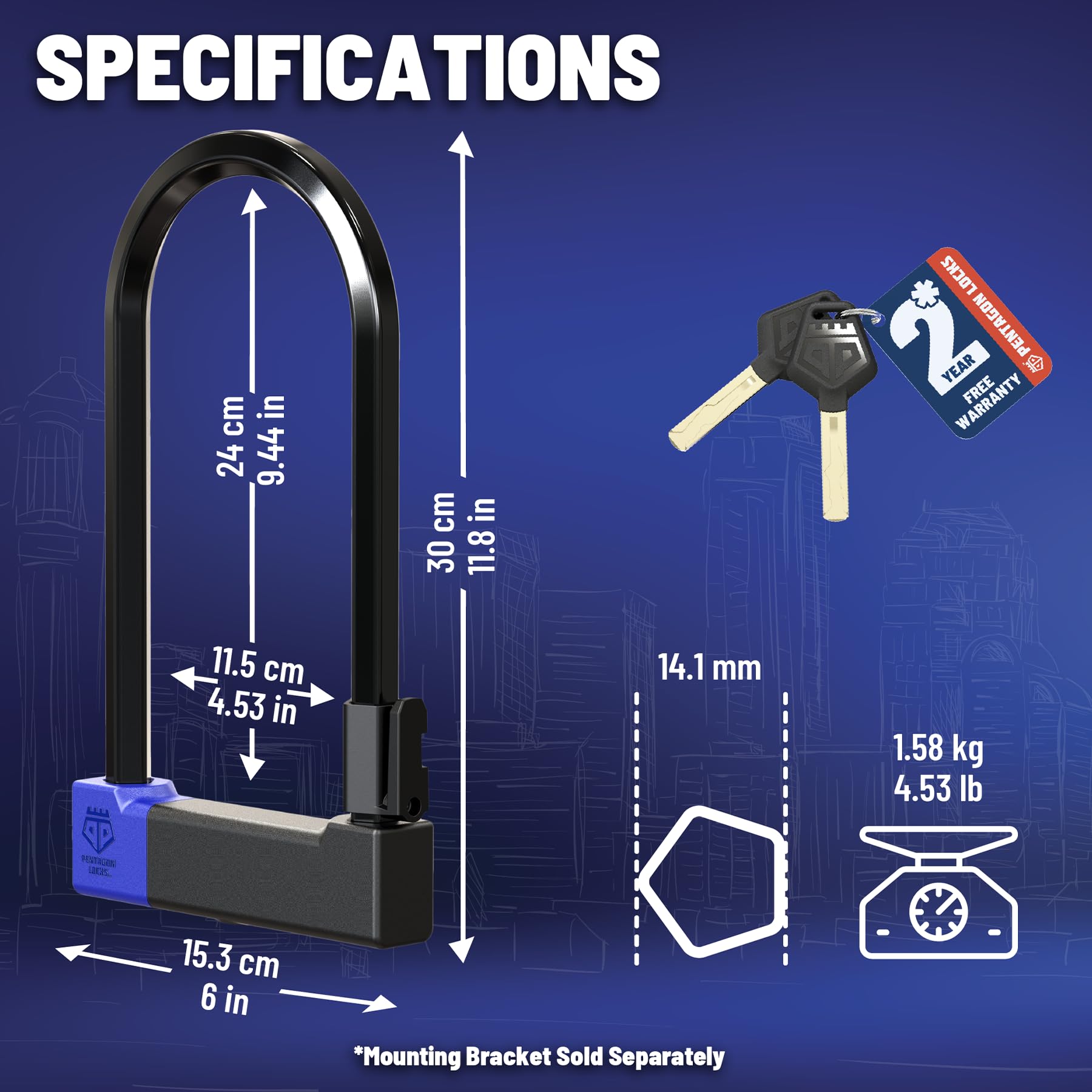 Snapklik.com : PENTAGON Bike U Lock - Patented Heavy Duty Anti Theft ...