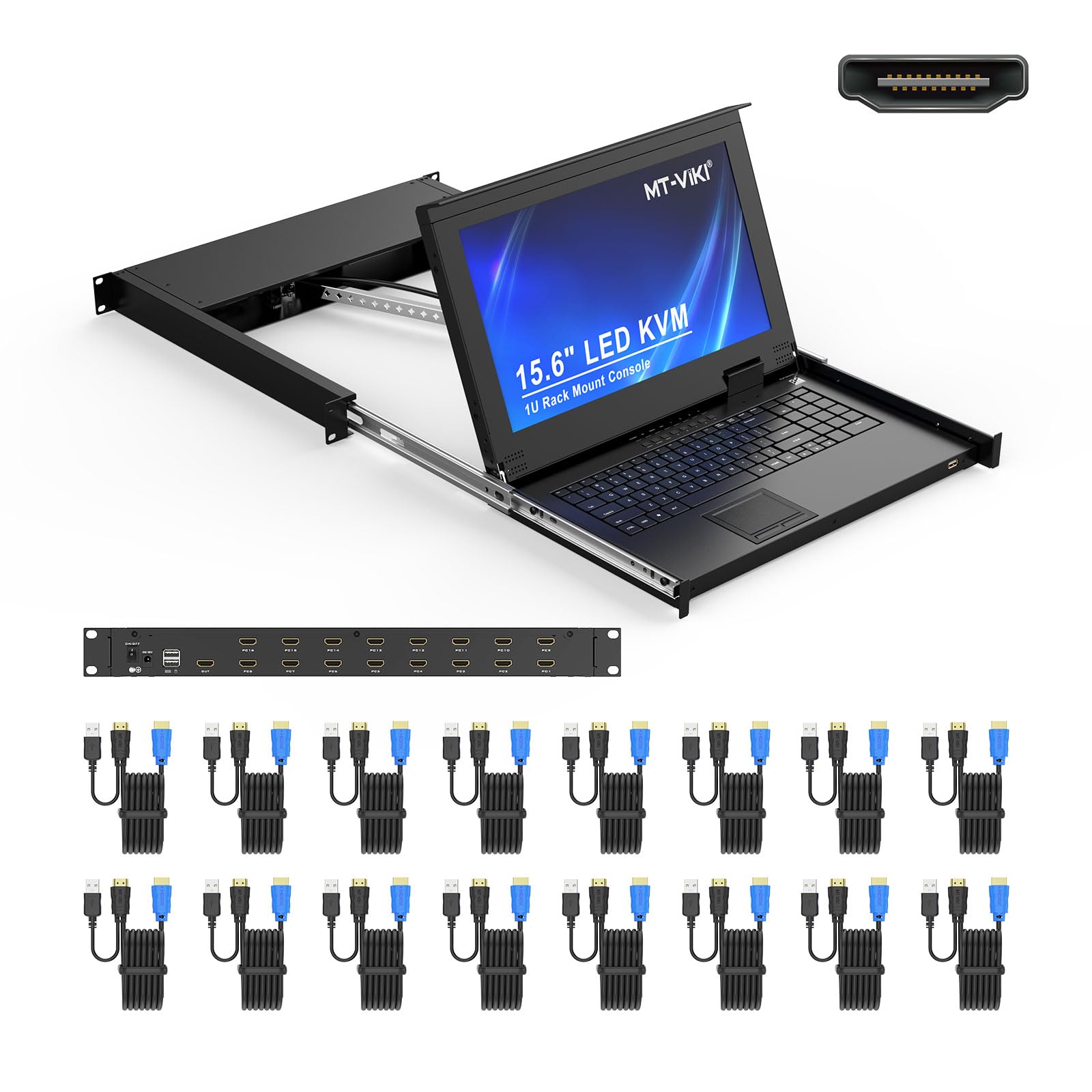 Amazon.com: MT-VIKI 16 Port HDMI LCD KVM Console, 1U Rack Mount KVM w ...
