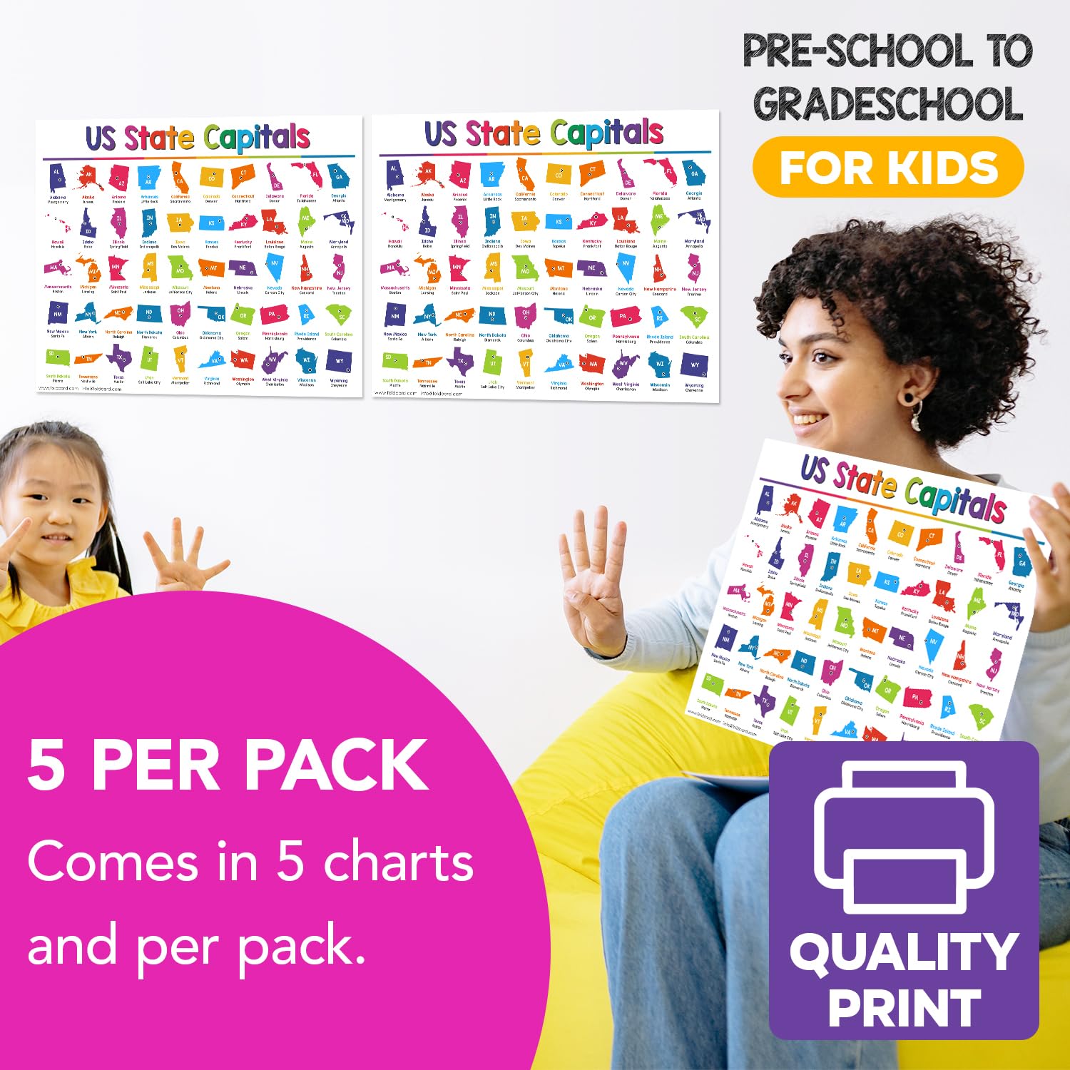 Snapklik.com : USA State Capitals Educational Posters Classroom And ...