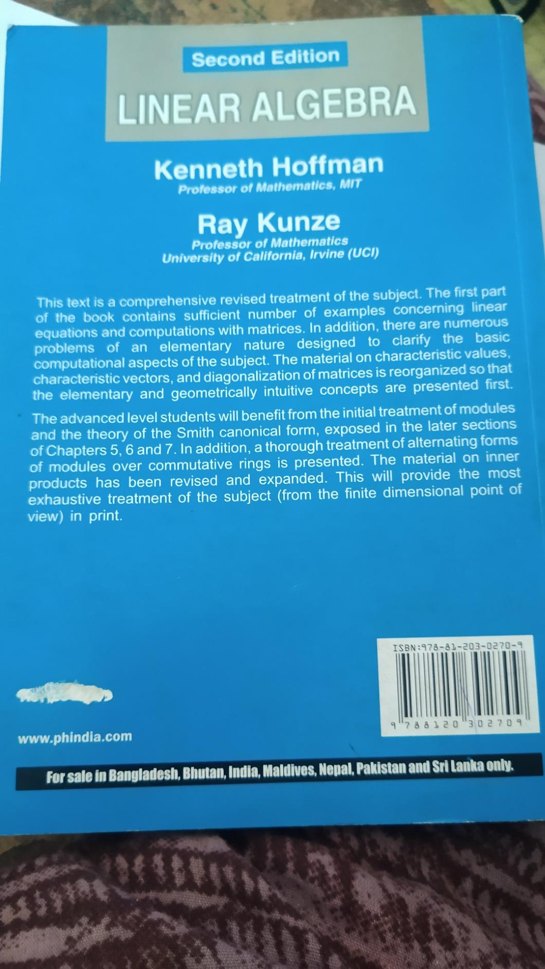 Linear Algebra, Hoffman & Kunze : Amazon.in: Books