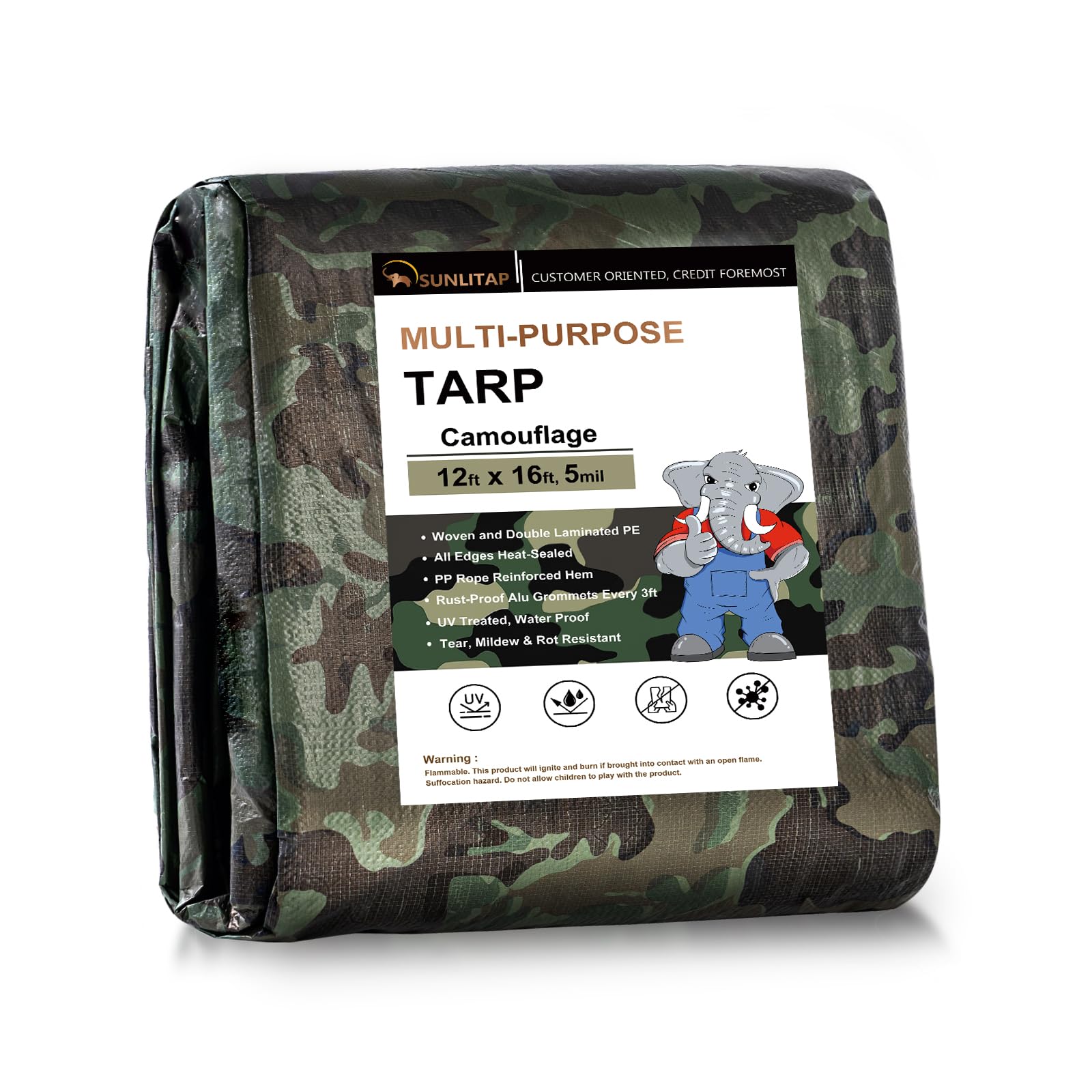 Amazon.com: SUNLITAP 12x16Ft Tarp Cover Poly Tarp Waterproof Tarps with ...