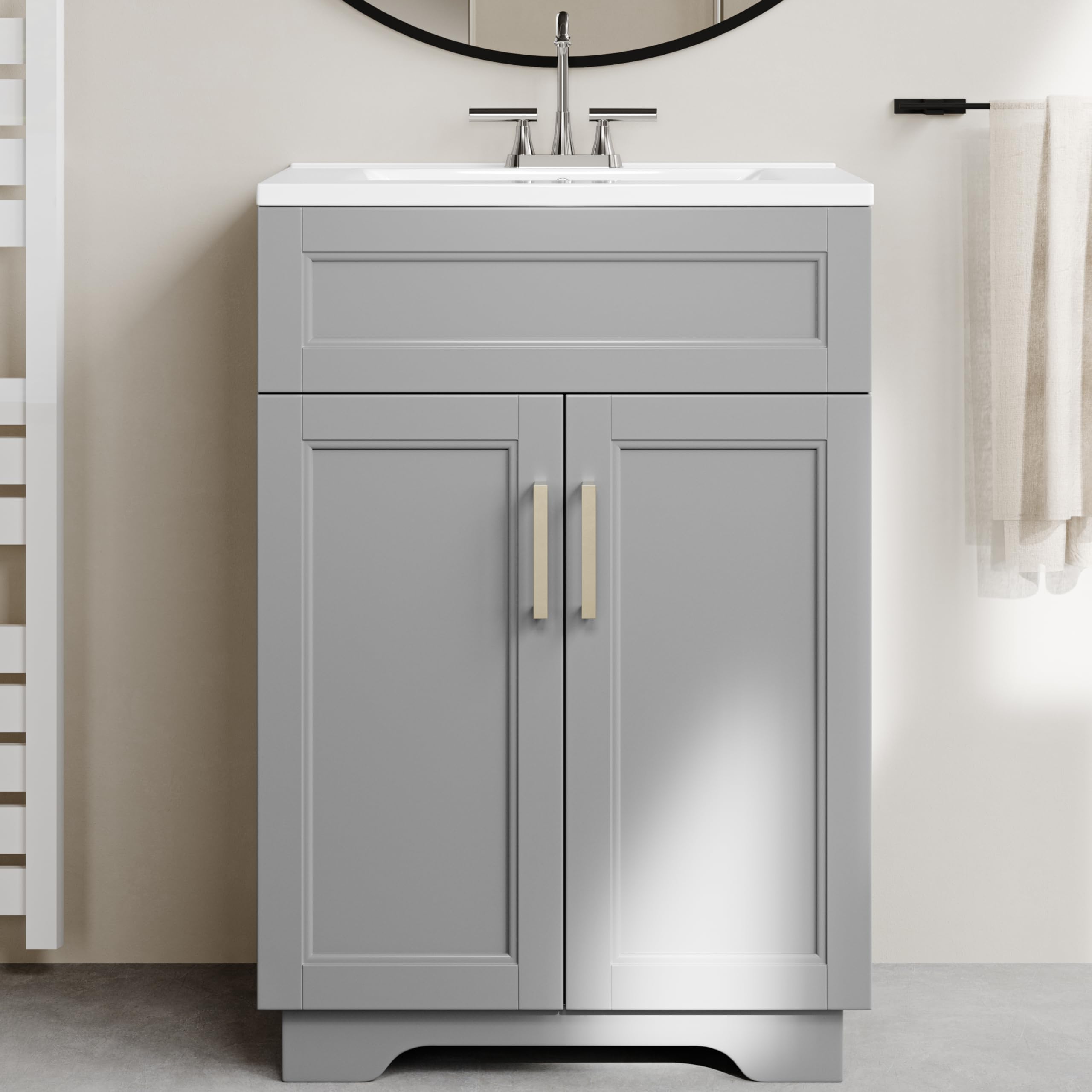 36" Wide x 21" Deep New Grey Shaker Single-Sink Bathroom Vanity Base ...