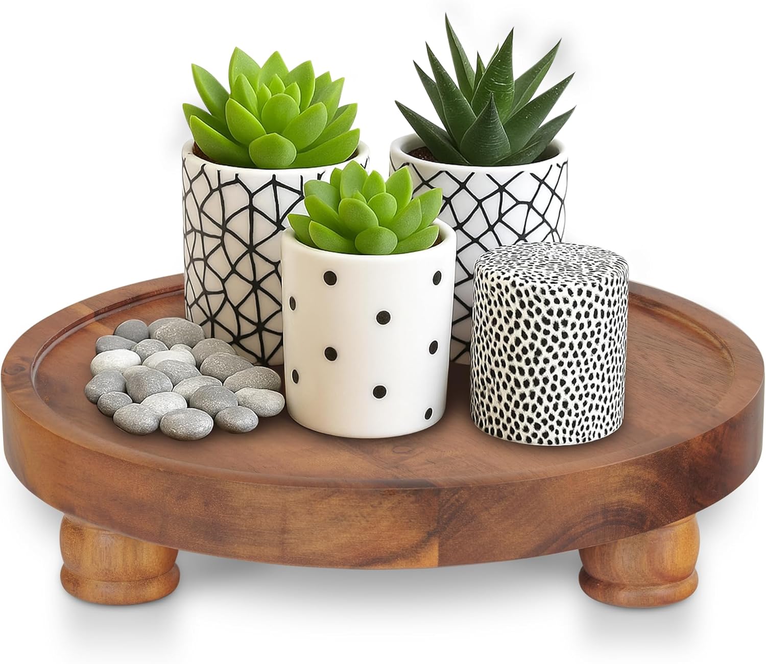 Amazon.com: Demigo 10" Acacia Wood Round Tray - Decorative Plant Stand ...
