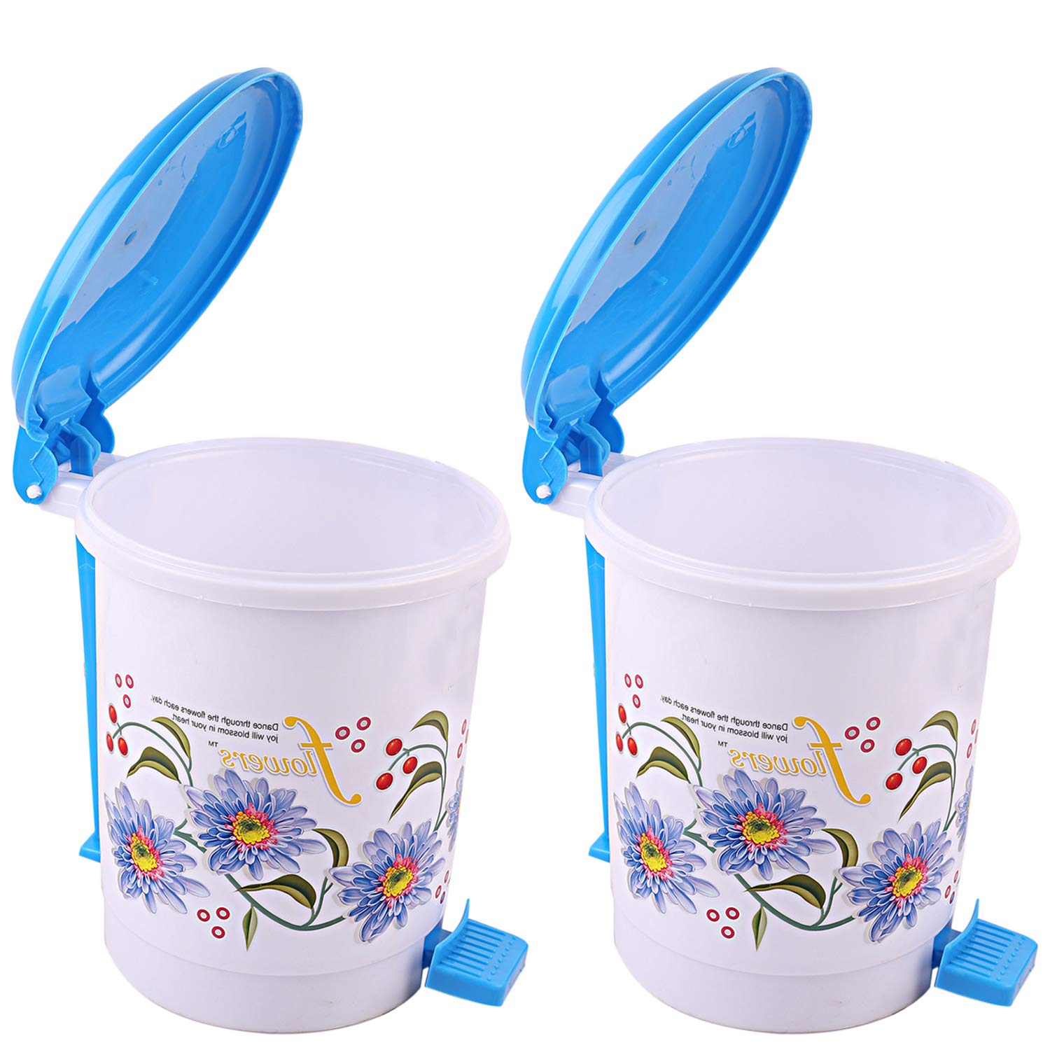 Kuber Industries Floral Design 2 Piece Plastic Dustbin, Small, Blue ...