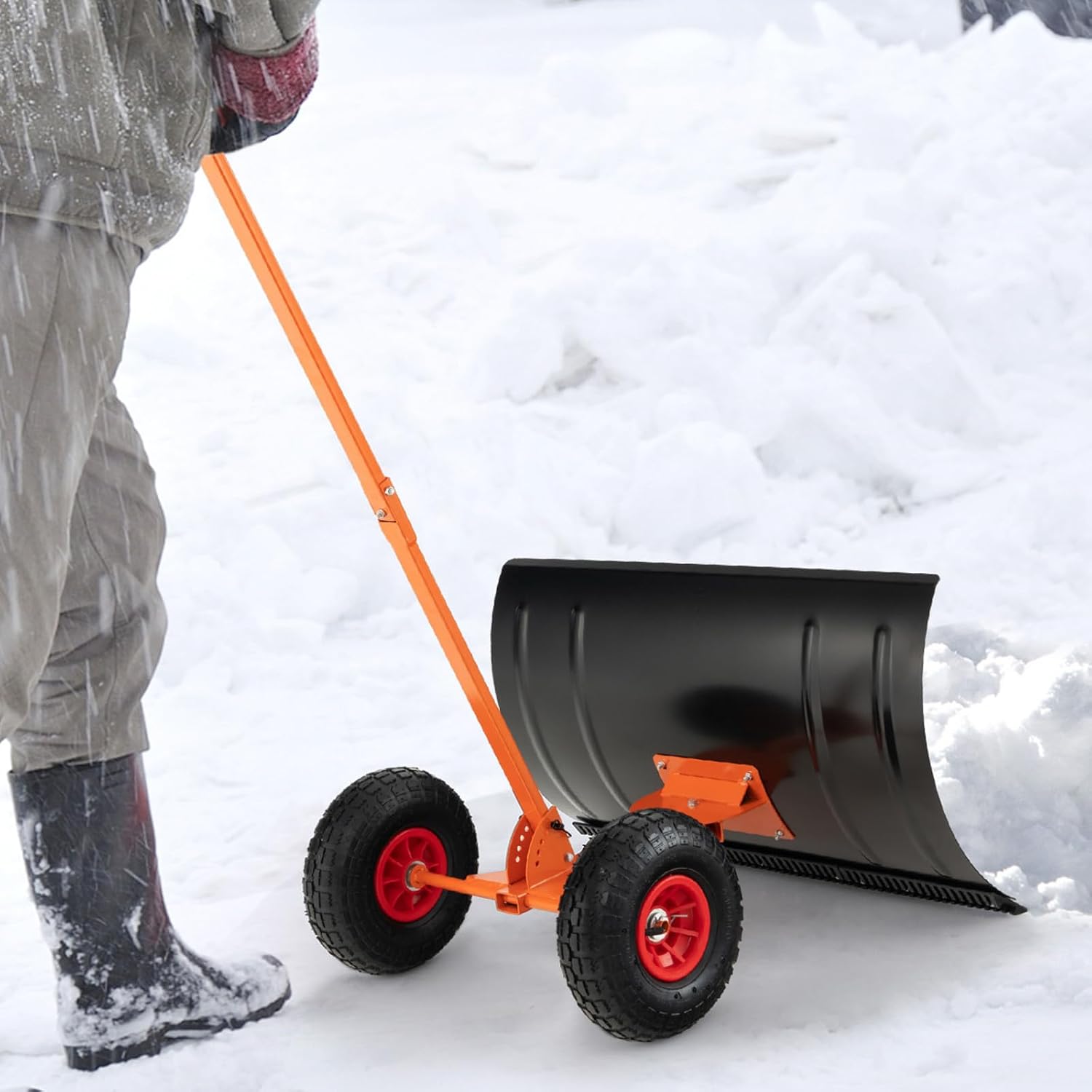 IRONMAX Snow Shovel for Driveway, 29’’ Metal Snow Pusher with 10 ...