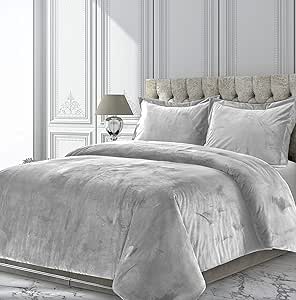 Amazon.com: SLEEP WELL SHOP Velvet Light Gray Comforter King 1 Peice (1 ...