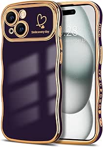 Amazon.com: Hython for iPhone 15 Plus Case Wave Wavy Phone Cases with Love Heart, Luxury Plating ...