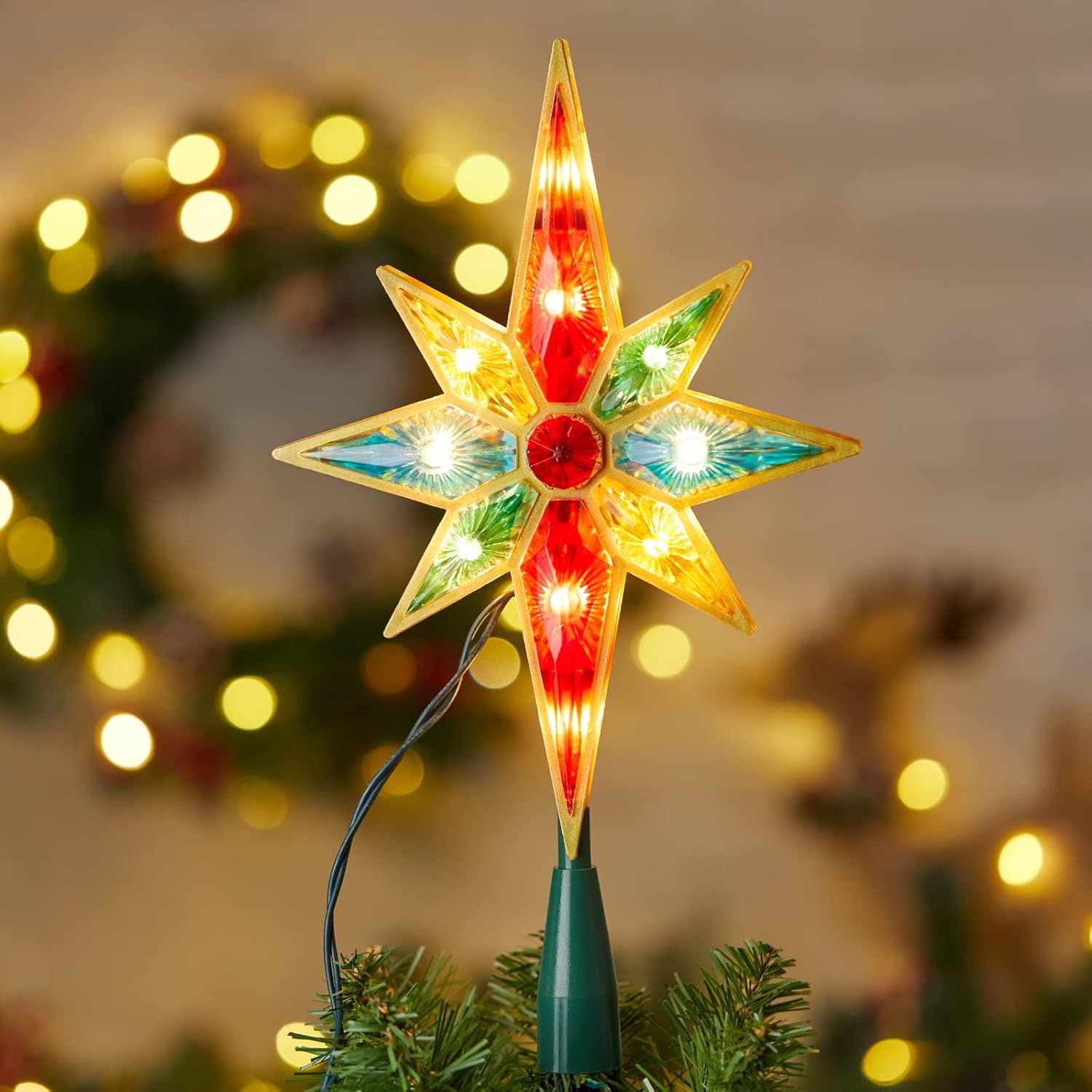 Amazon.com: Christmas Star Tree Topper Retro Acrylic Golden Bethlehem ...