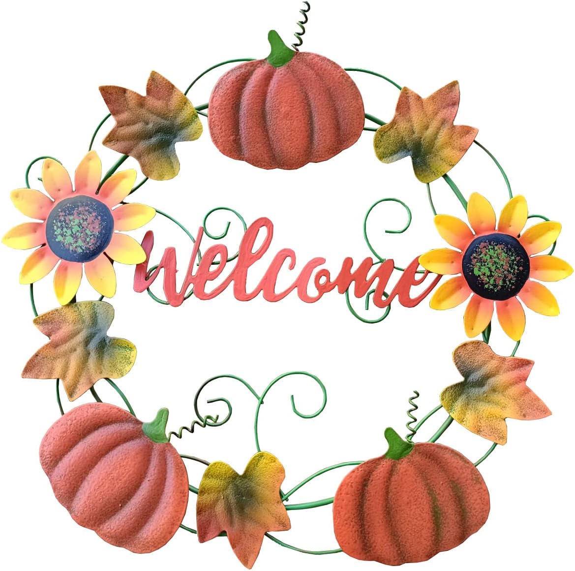 Amazon.com: Metal Hanging Pumpkin Welcome Wreaths Pumpkins Fall Sign ...