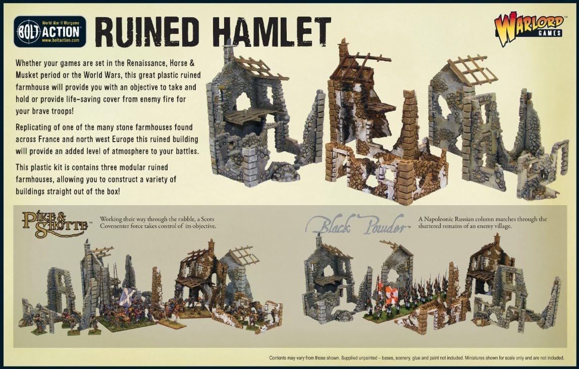 Warlord Bolt Action Ruined Hamlet 3 Edificios 1:56 WWII Guerra Mundial ...