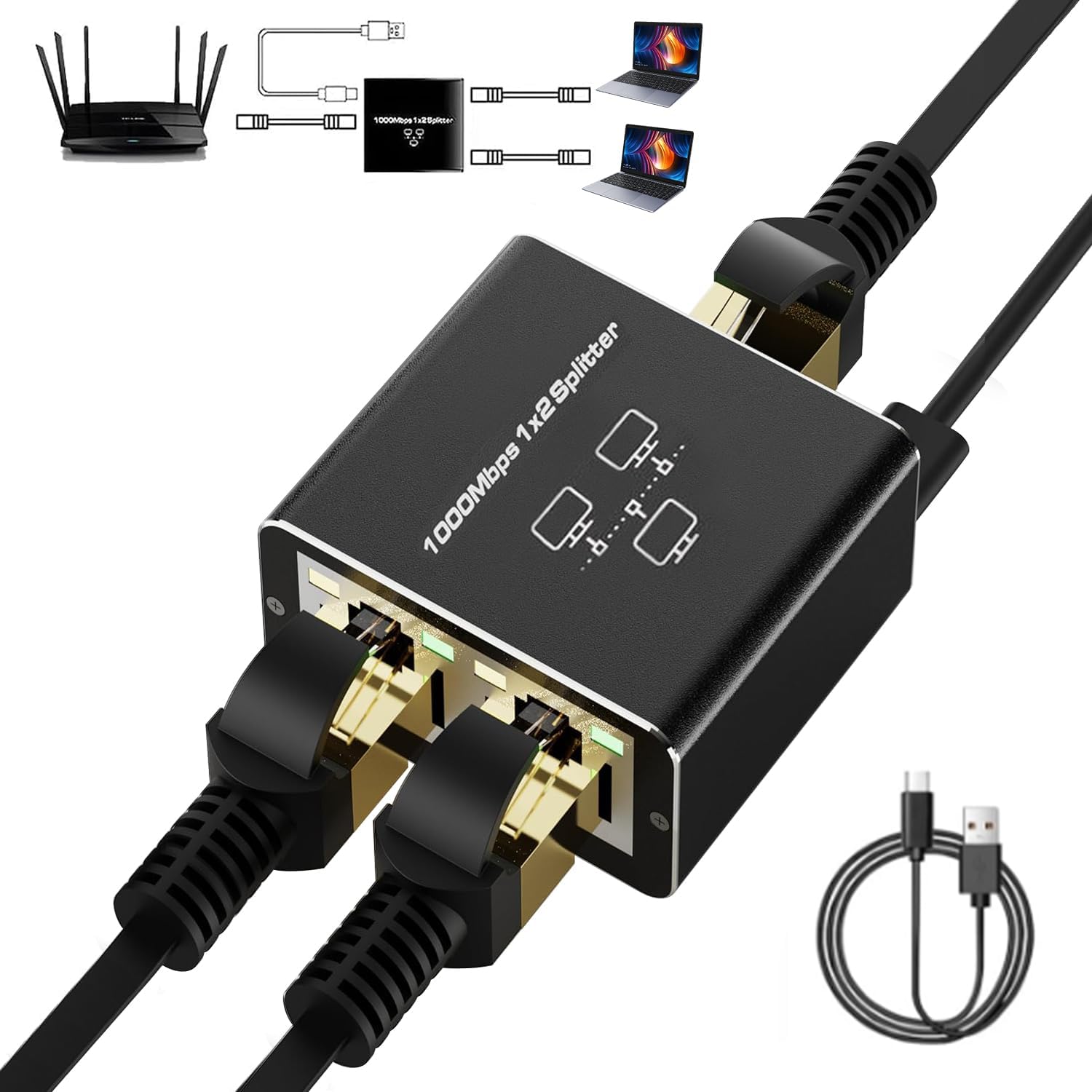 Ethernet Splitter, 1 to 2 High Speed 1000Mbps [2 Devices Simultaneously ...