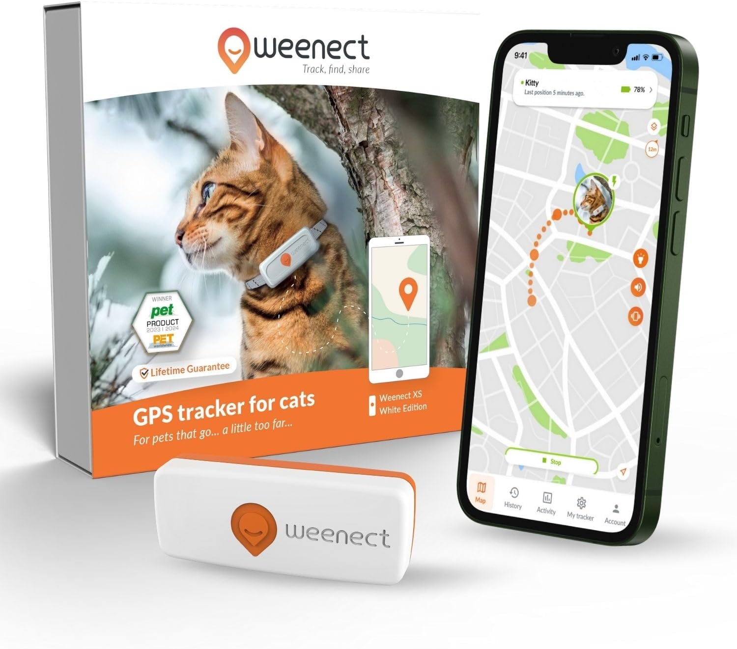 Cat Tracker - (1 Pack) Real Time GPS Tracker for Cats - No Monthly Fee ...