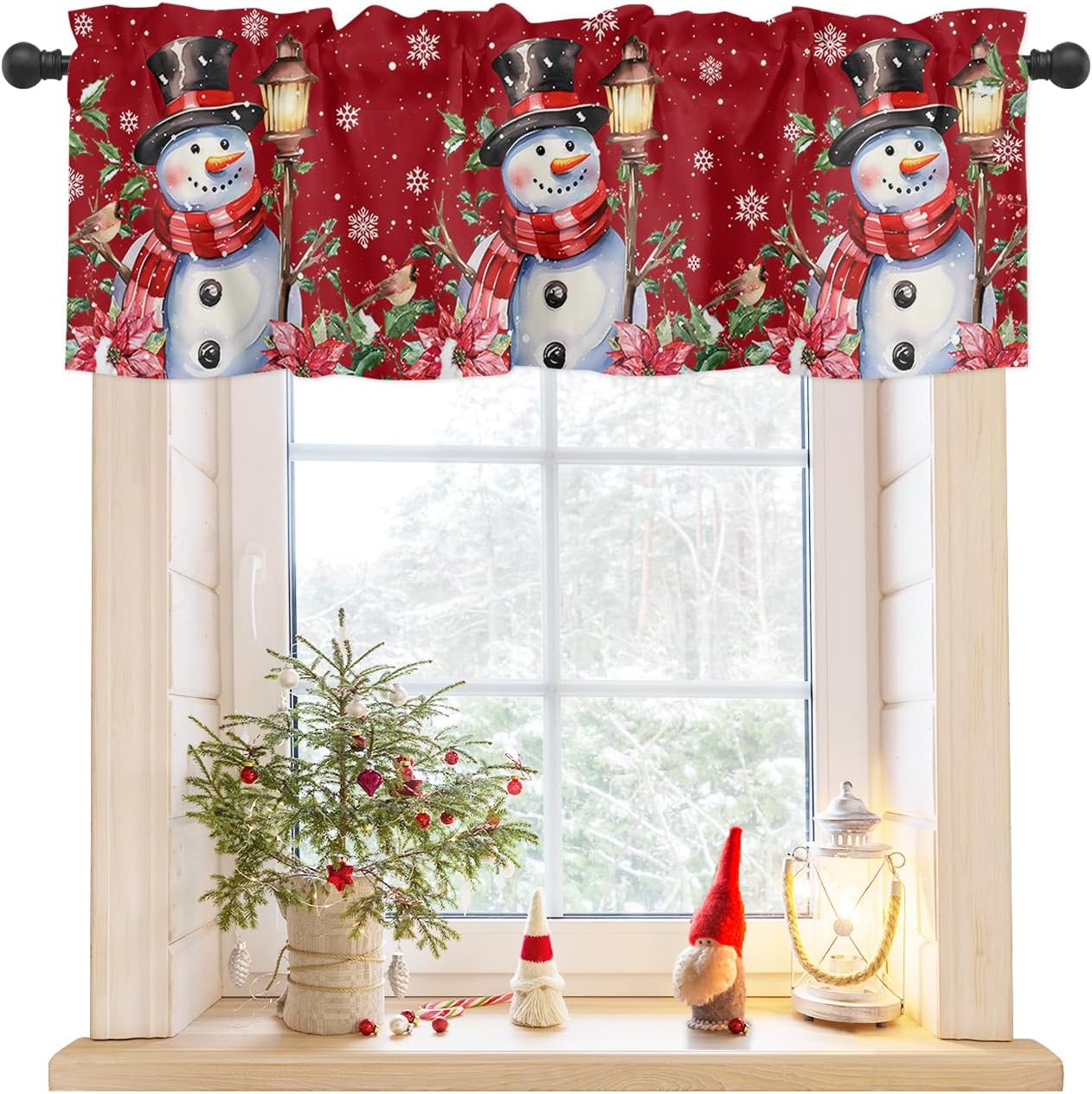 Amazon.com: Red Christmas Valances for Kitchen Windows, Poinsettia ...
