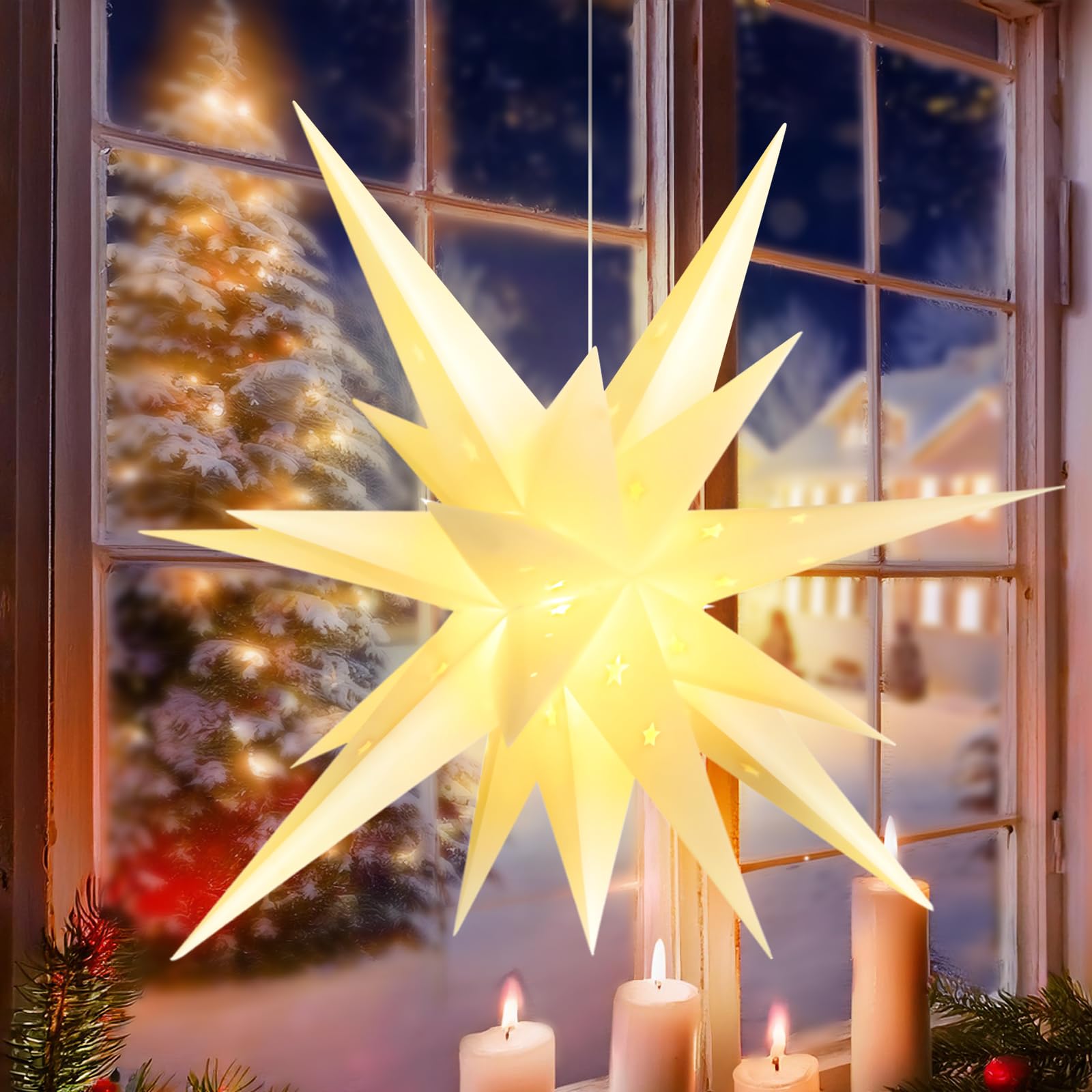 Wunderschne Beleuchtete Weihnachtssterne Frs Fenster Kabellos Bilder
