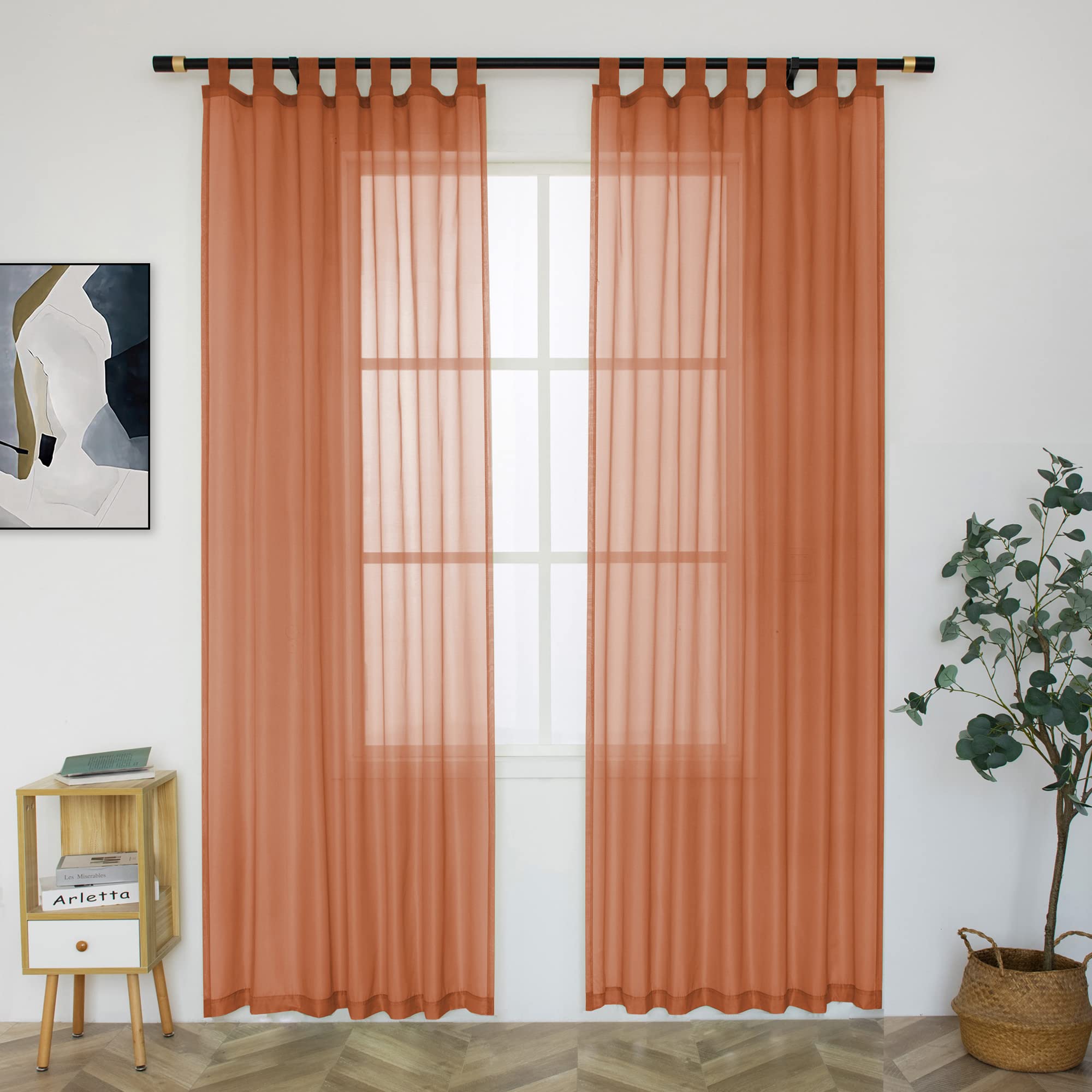 Amazon.com: MUMFAS Burnt Orange Rust Sheer Curtains 84 Inches Long for ...
