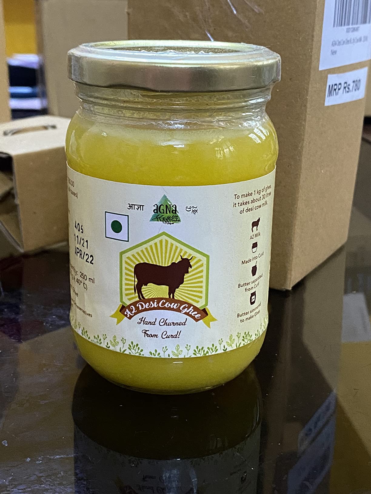 Agna A2 Desi Gir Cow Ghee (250ml) | From cultured Gir Cows | Hand ...