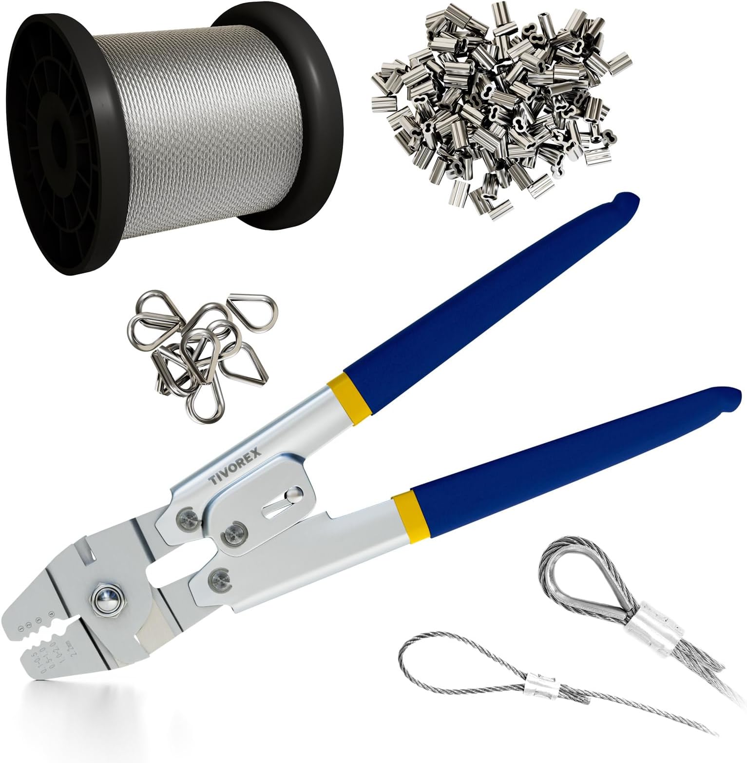 KALLSDY Wire Rope Crimping Tool Kit, 328FT Stainless Steel Cable with ...