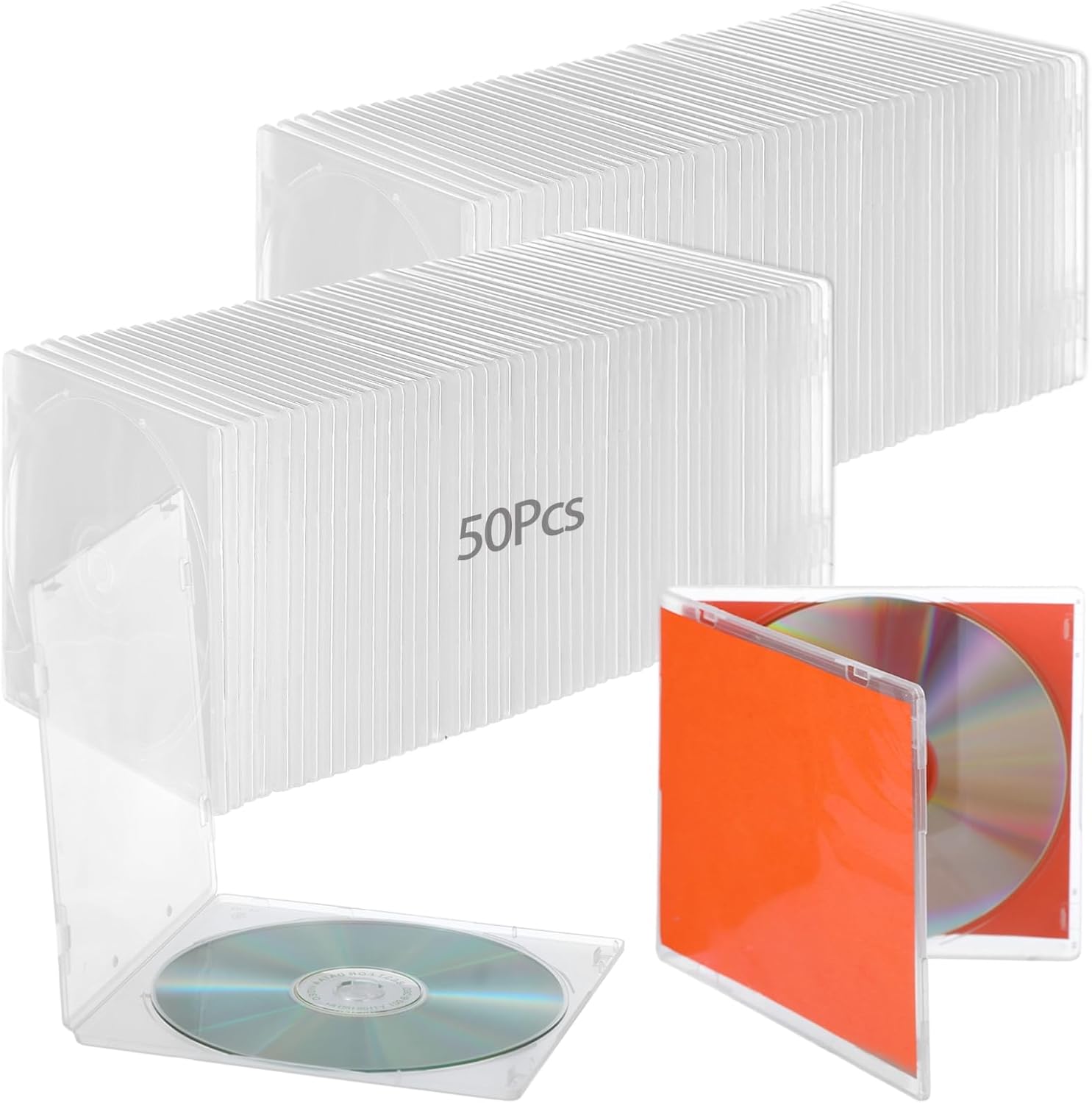 Amazon.com: 50 Pcs CD Jewel Cases, Clear Single Disc Cases with Transparent Insert Sleeves ...