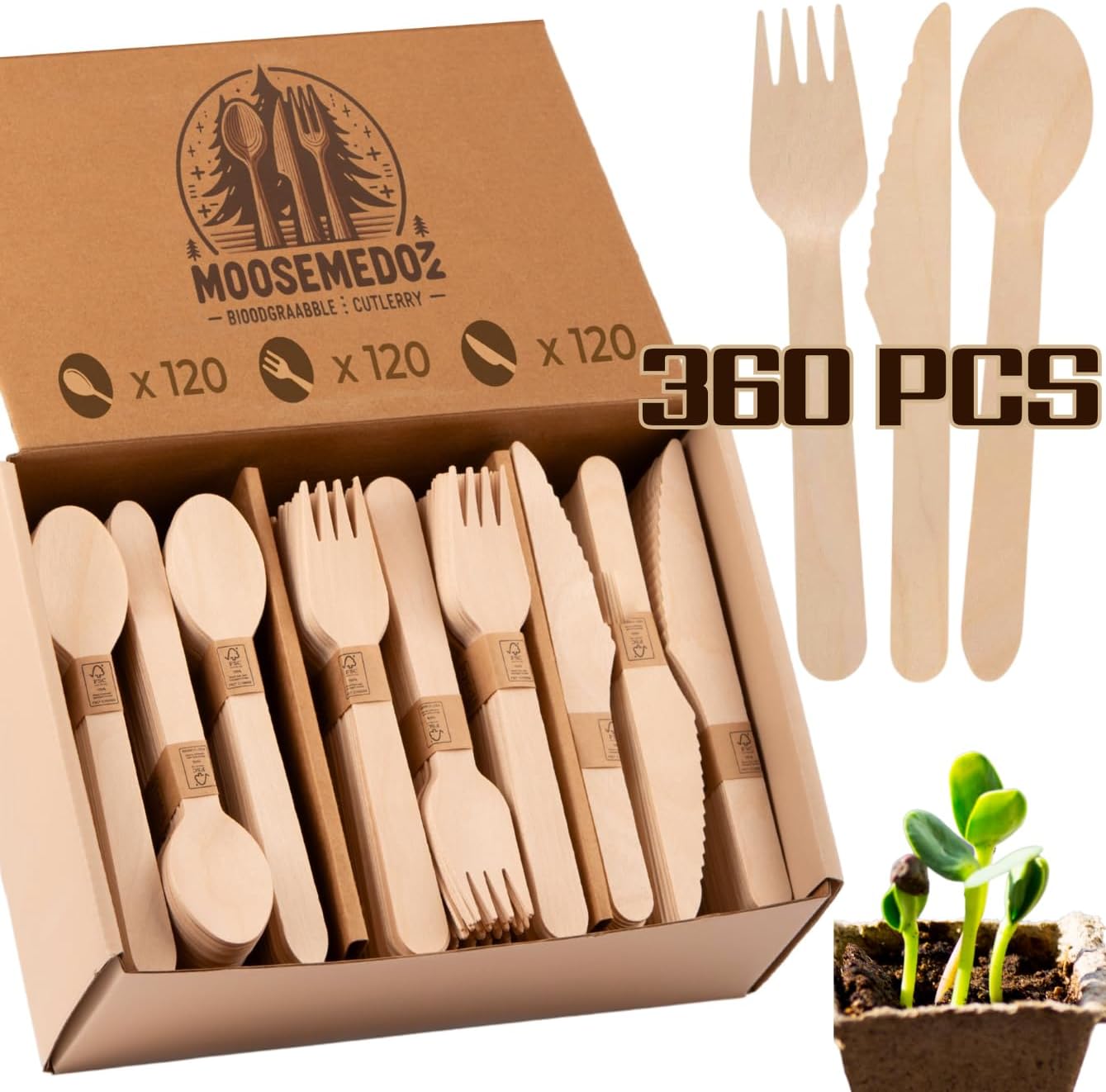 Amazon.com: 100% Compostable Cutlery Set - 300 Pieces Wooden ...