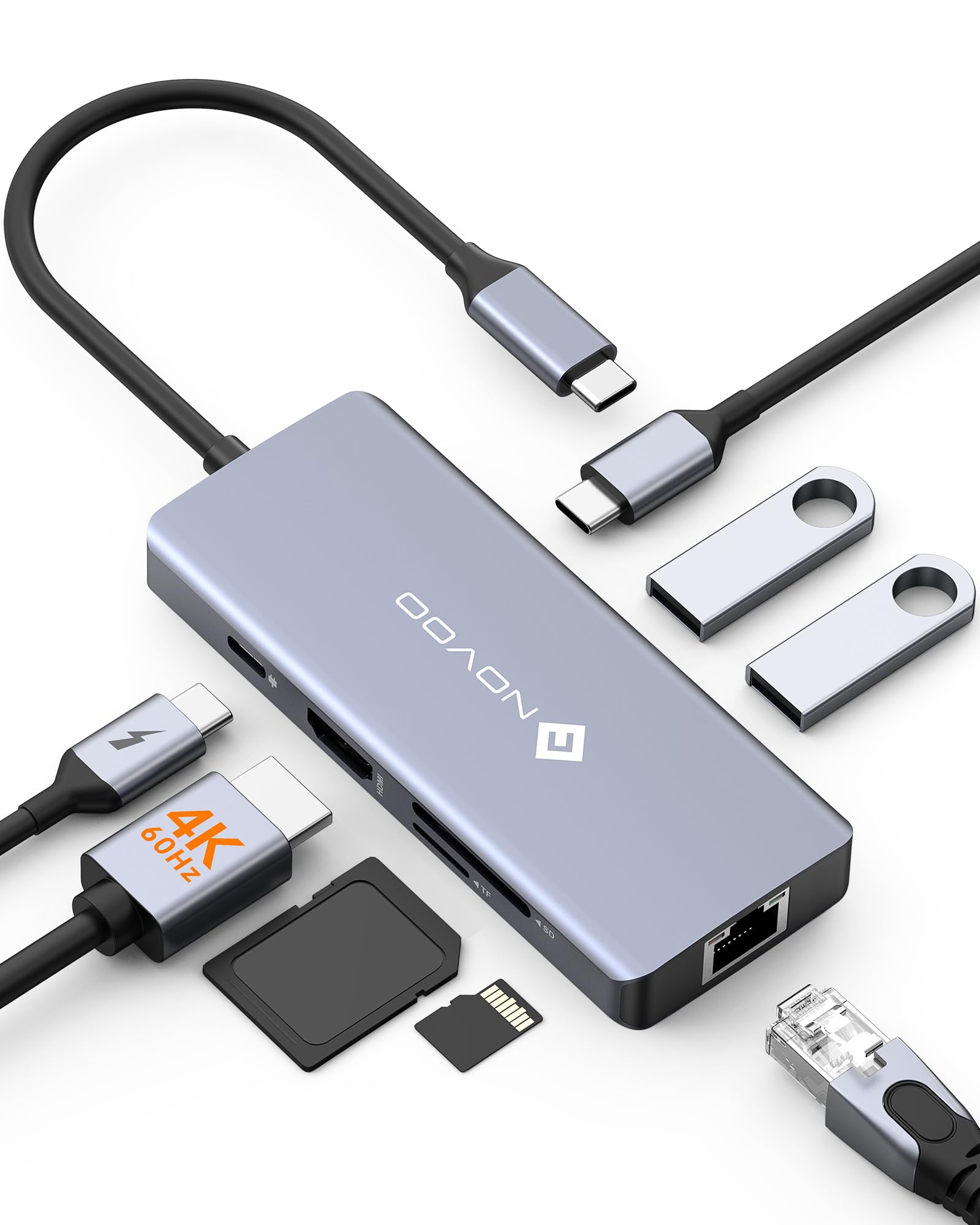 Amazon.com: NOVOO USB C Hub 4K@60Hz HDMI Gigabit Ethernet 8-in-1 USB C ...