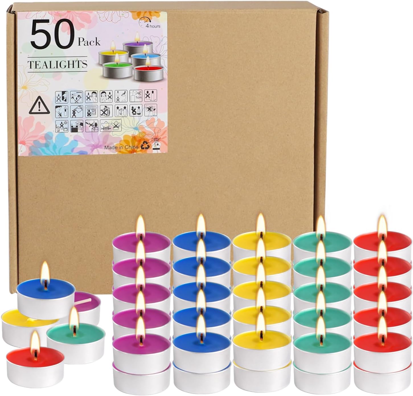 Amazon.com: Assorted Colors Tea Lights Candle Bulk - 5 Colors - 4 Hours ...