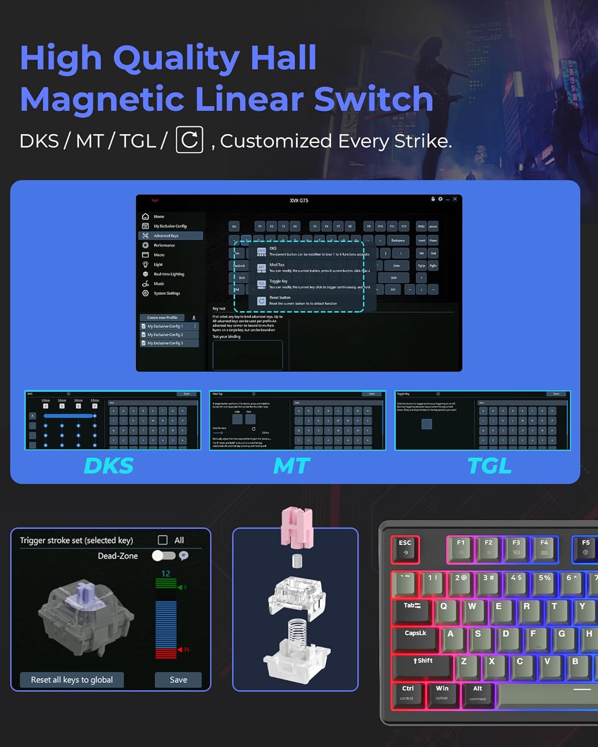 75 Percent Rapid Trigger Gaming Keyboard, XVX G75 Wired Mechanical ...