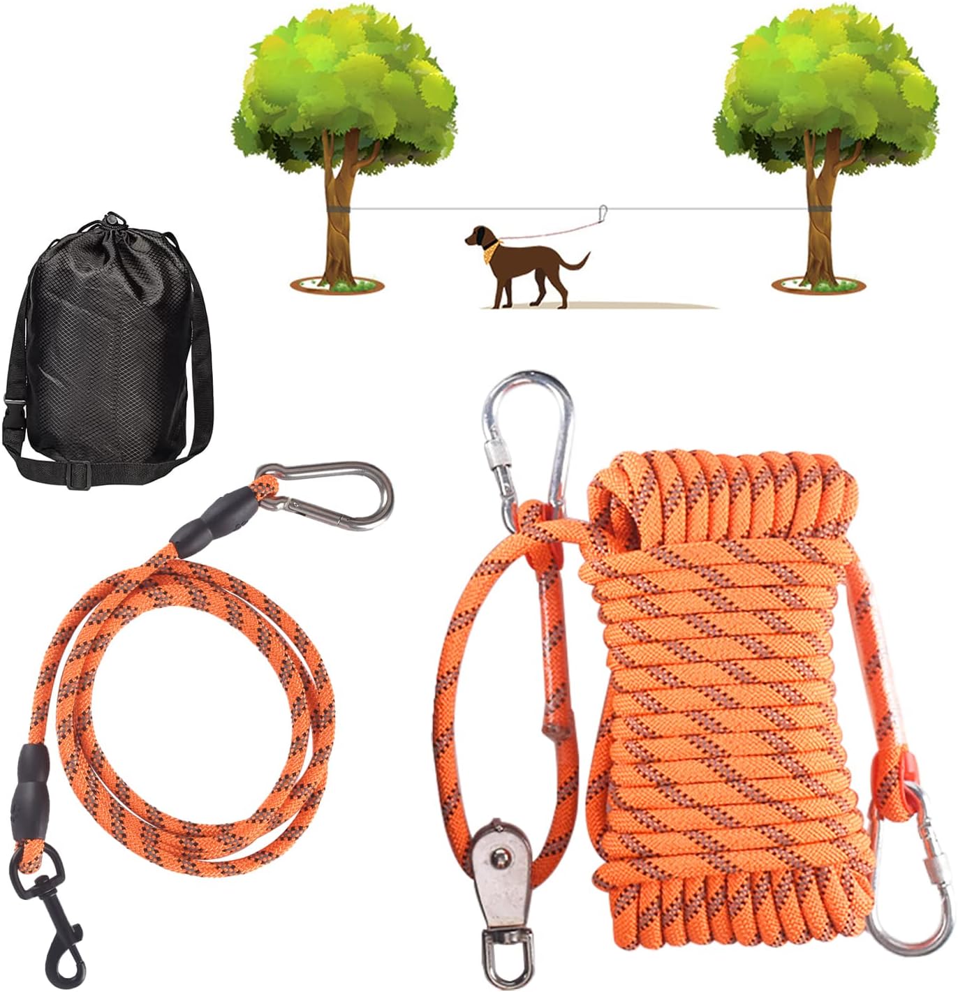 Dog Tie Out Cable -OZHOMY 50ft Portable Dog Run Trolley System with ...