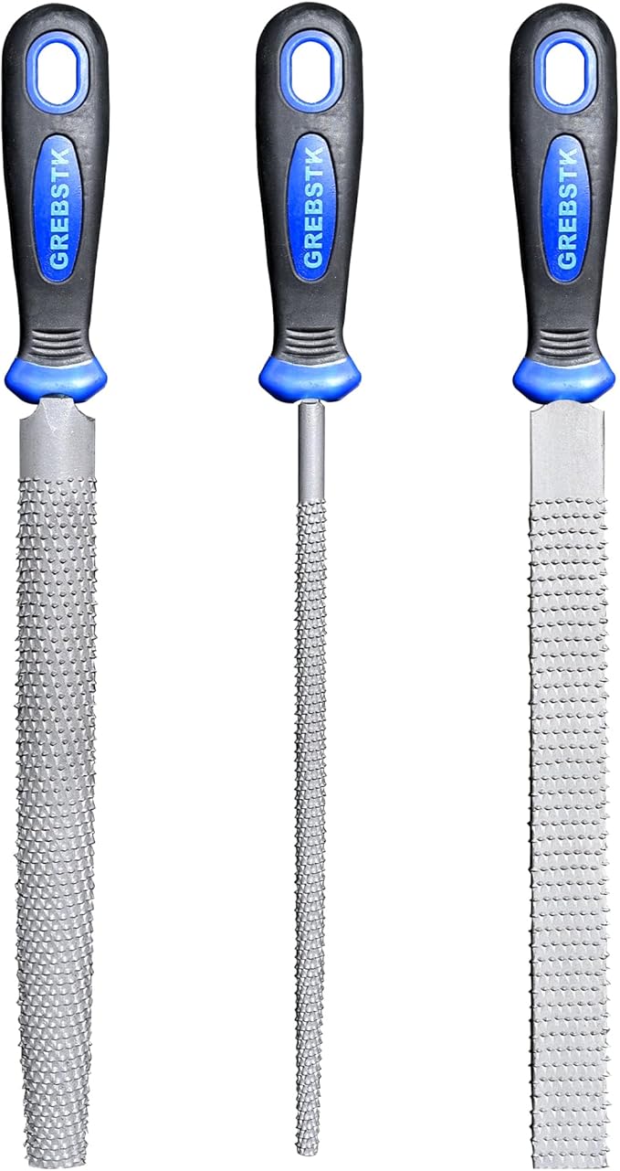 GREBSTK 8" Wood Rasp File Set with Rubber Grip Wood Course Cut Rasp 3 ...