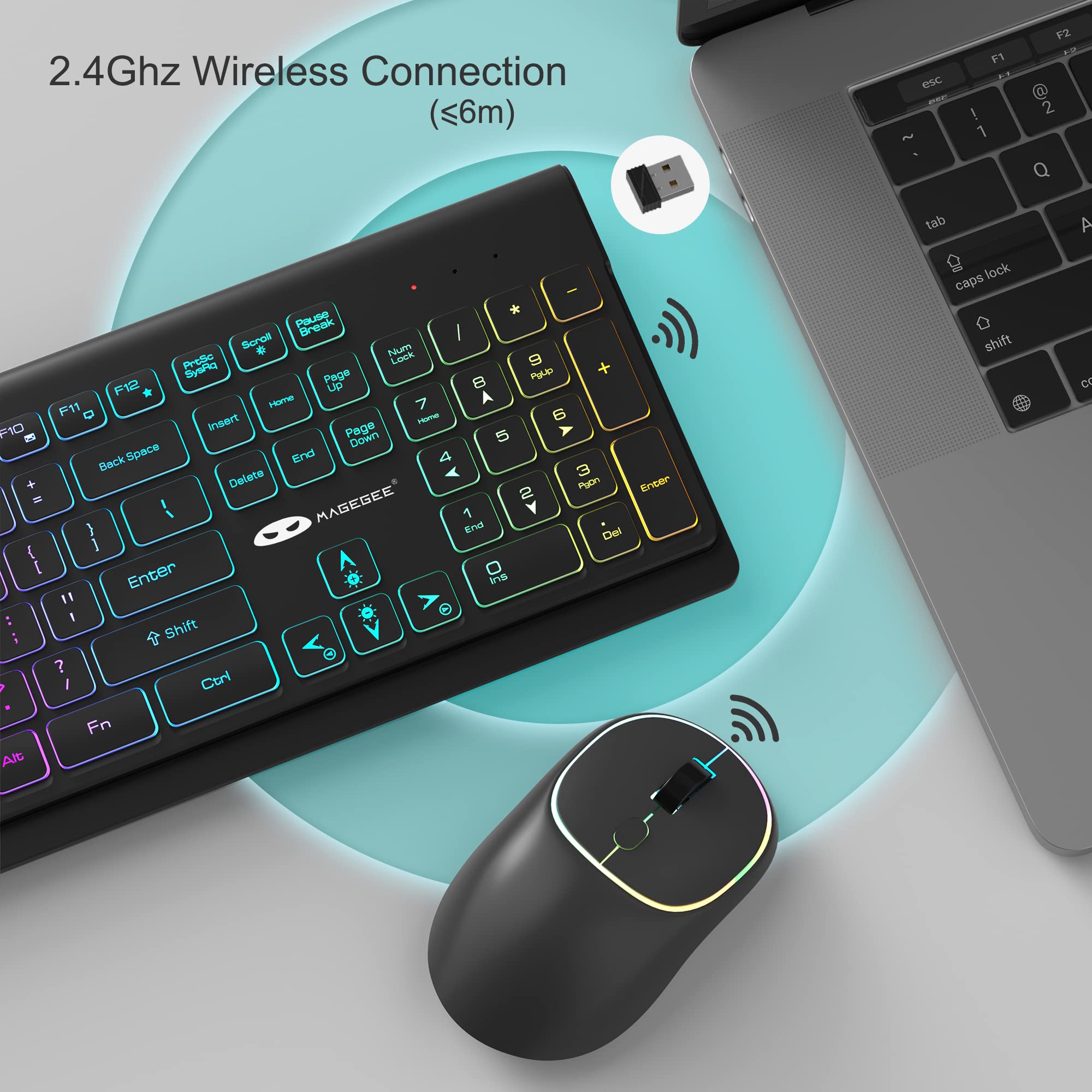 Snapklik.com : MageGee V650S Wireless Keyboard Mouse Combo, 24G Full ...