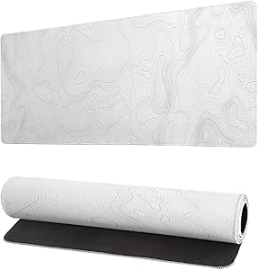 Topographic Contour White Gaming Mouse Pad 31.5x11.8 Inch Large ...