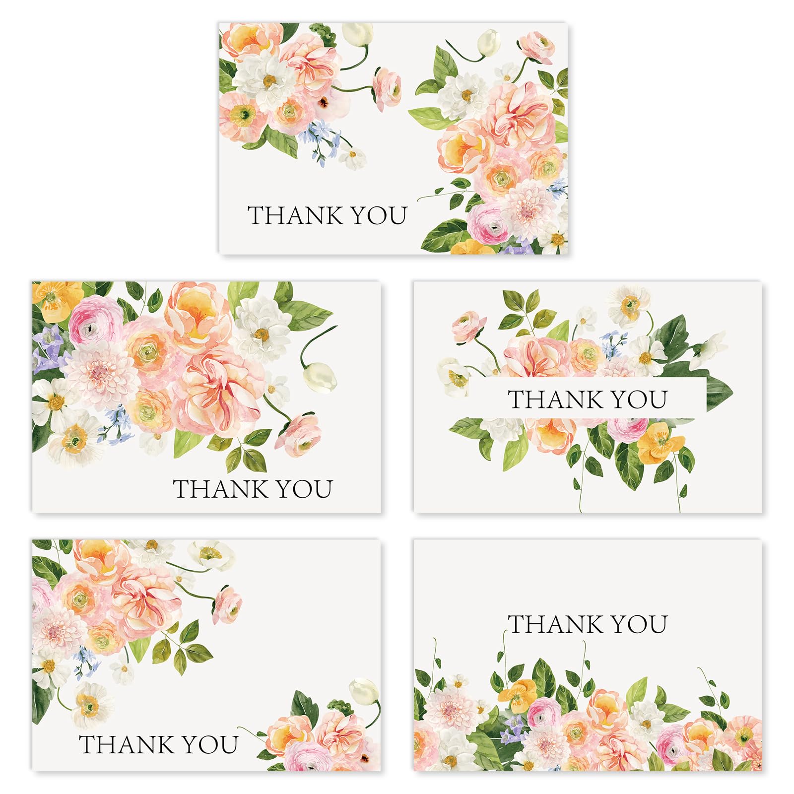 Amazon.com : Whaline 30 Pack Watercolor Floral Thank You Cards Bulk ...