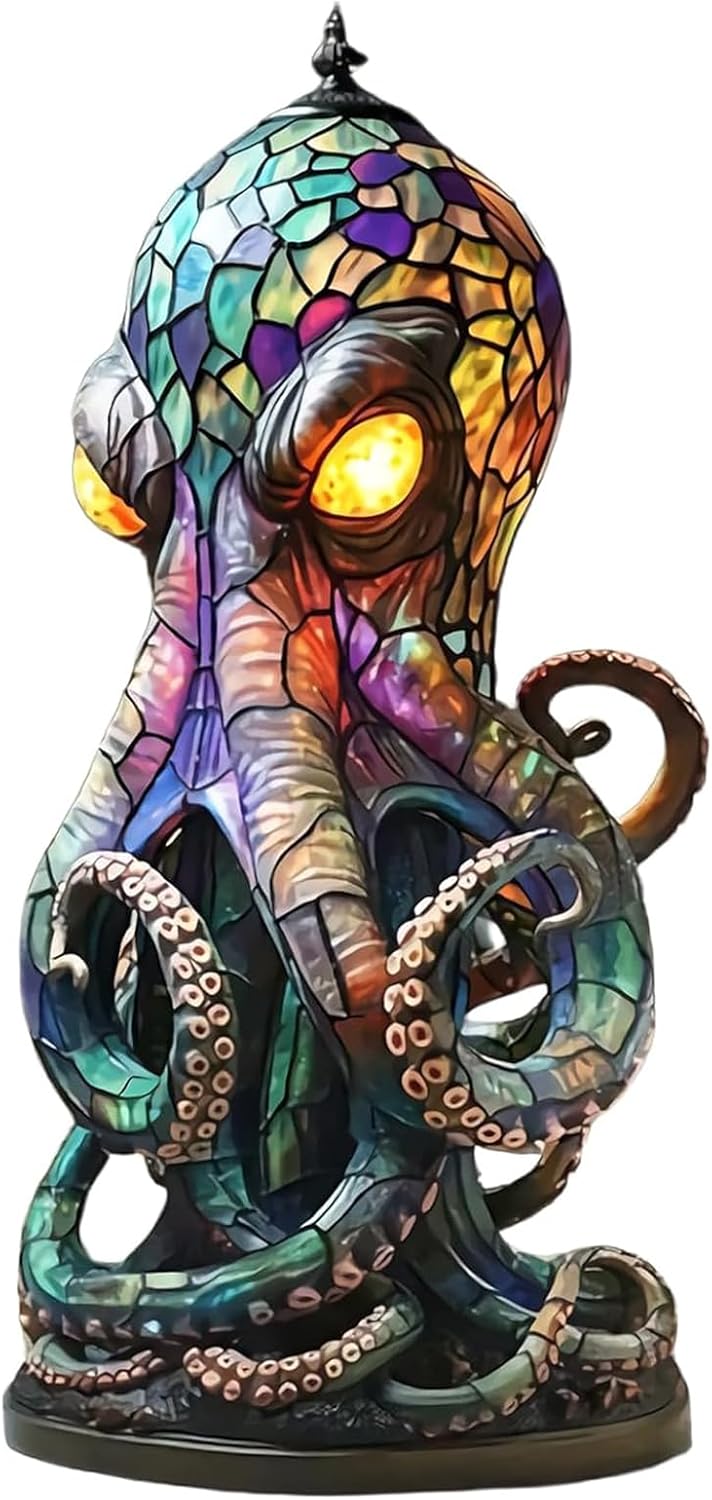Amazon.com: Stained Glass Style Resin Octopus Lamps with Glowing Eyes ...