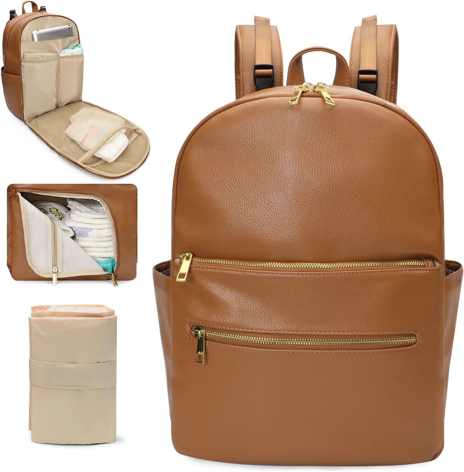 Amazon.com: Omanmoli Diaper Bag Backpack Baby Diaper Bag Leather ...