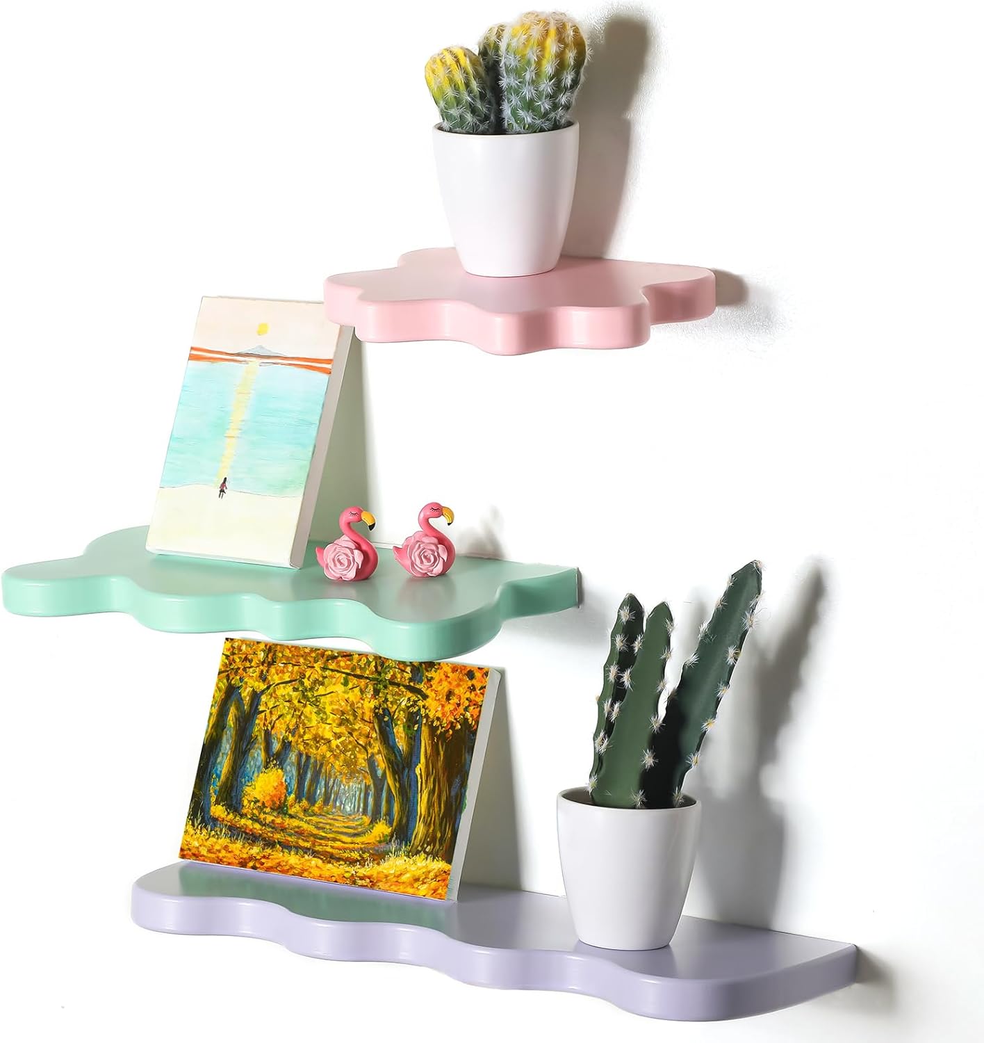 Amazon.com: Geetery 3 Pcs Wavy Floating Shelves Cute Cloud Shelves ...
