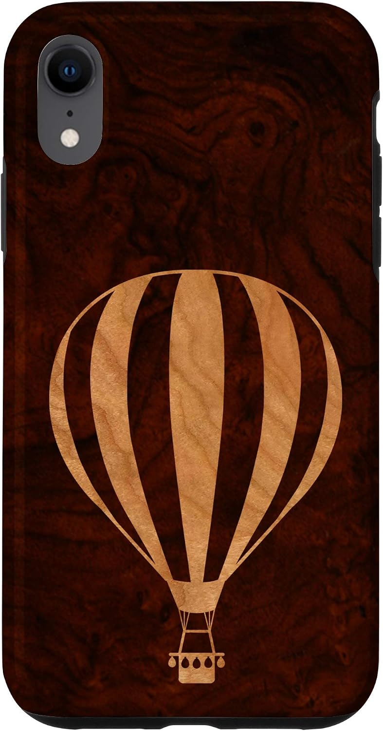 Amazon.com: iPhone XR Hot-Air Balloon Faux Burl Wood Inlay Woodgrain ...