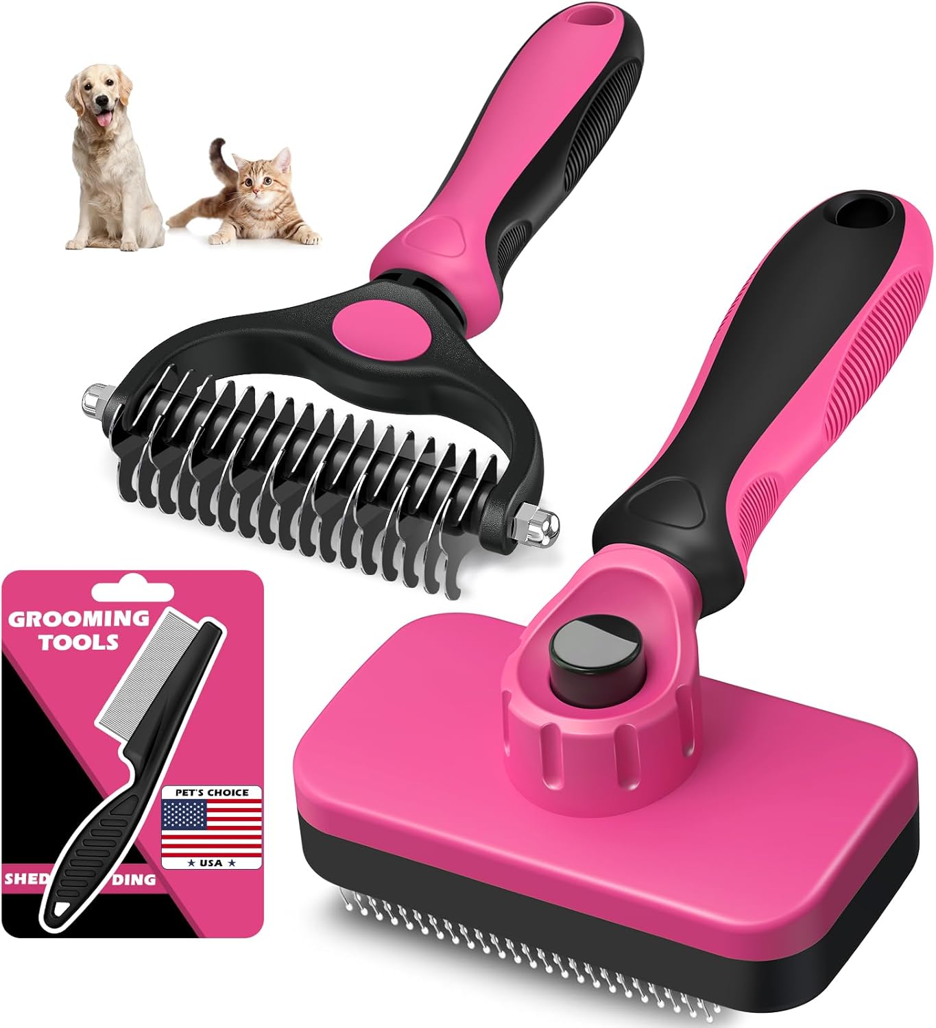 Amazon.com : 3PCS Self Cleaning Slicker Brush & Pet Grooming Rake ...