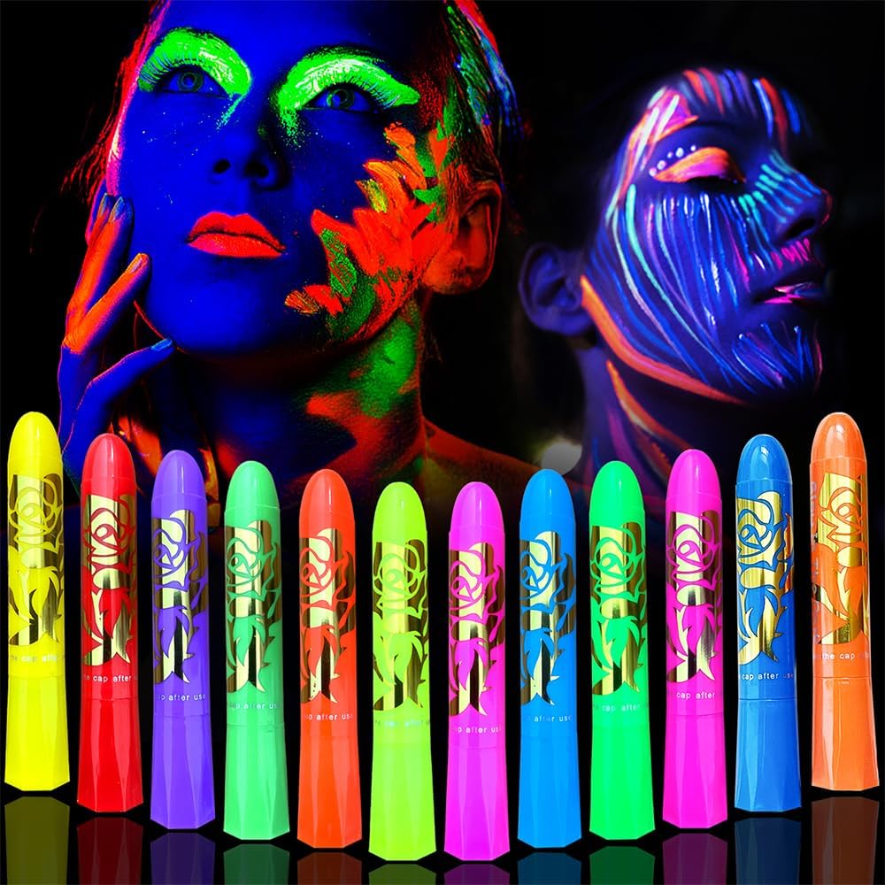 Amazon.com : MeiduGaga Neon Face Paint Sticks Glow Face Body Paint ...
