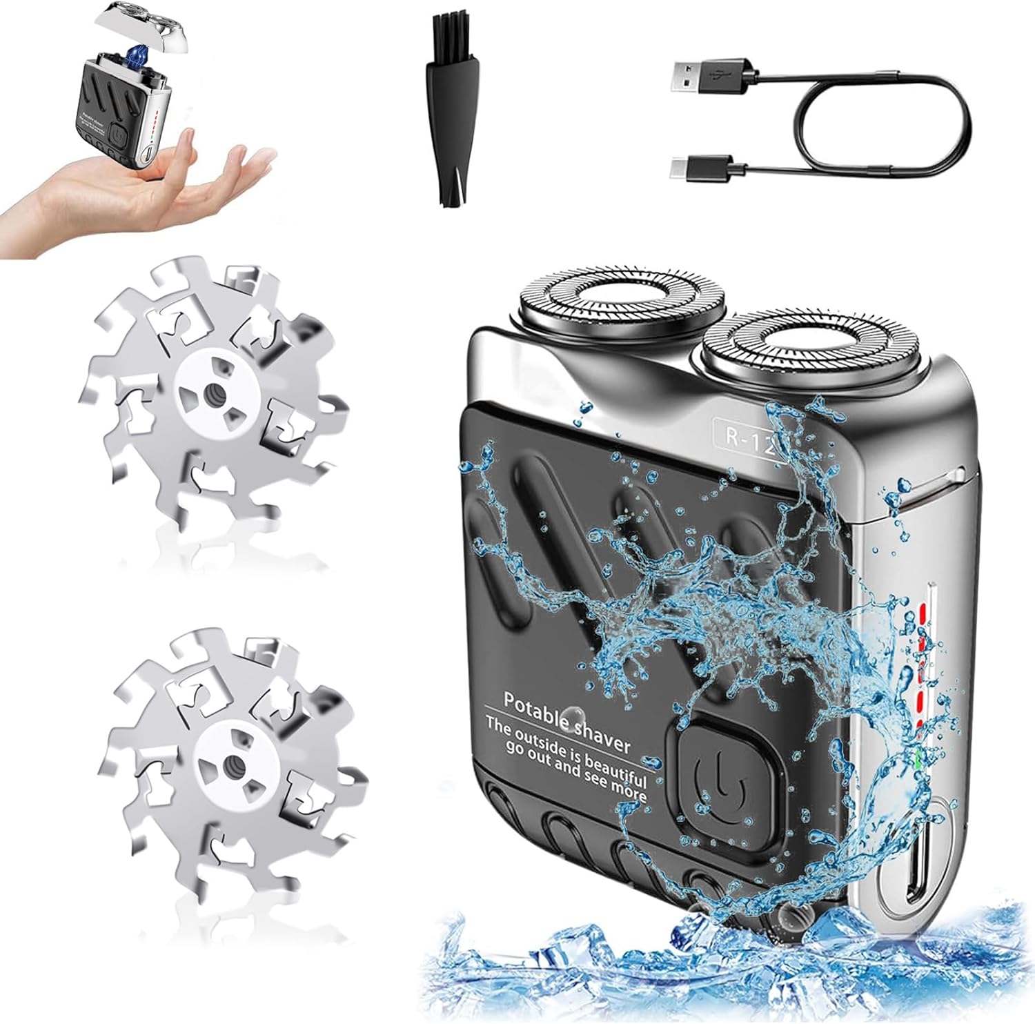 Elektrischer Rasierer, 9000 U/min IPX7 Wasserdichter Mini Rasierer 60 Tage Längere Nutzung mit 9 ...