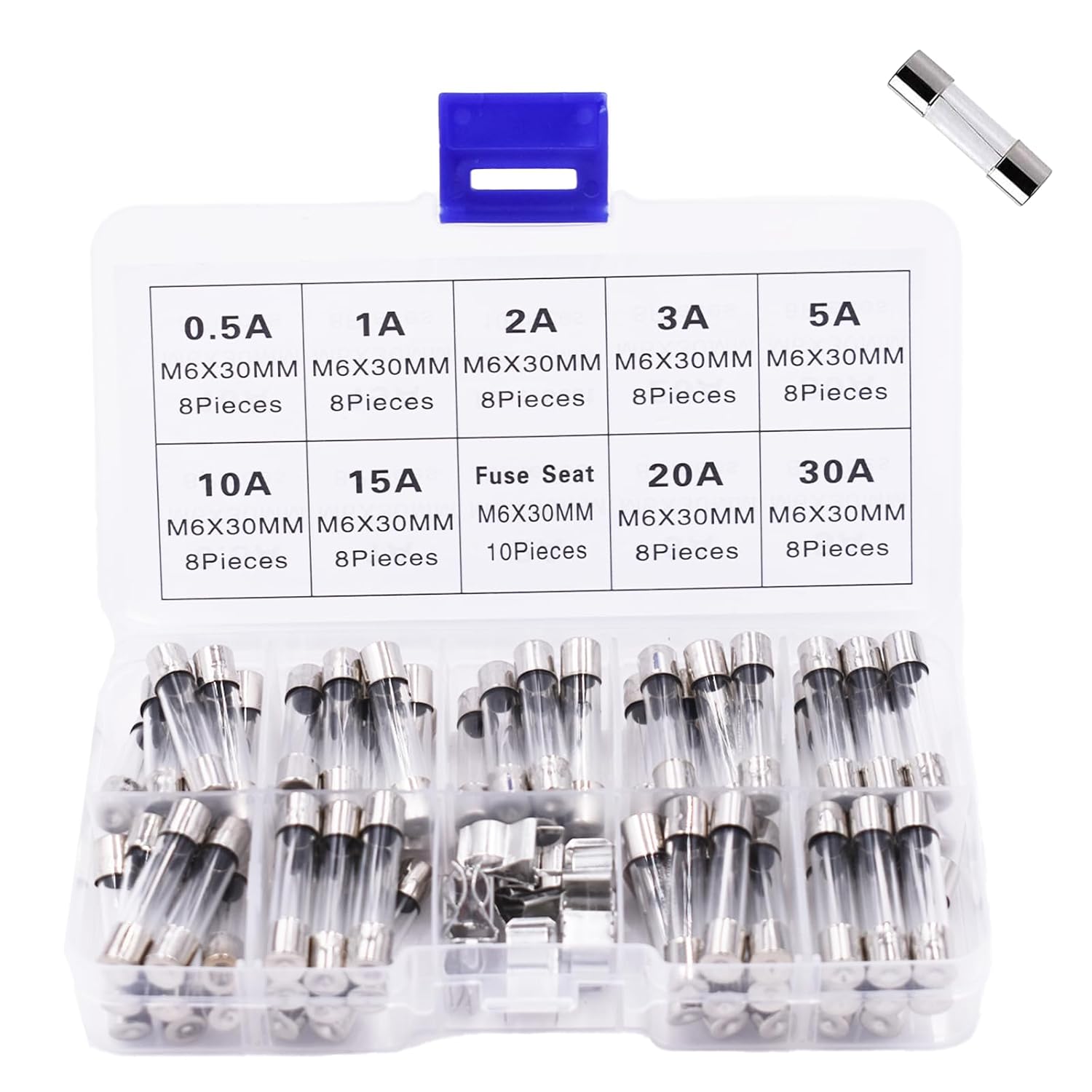 72 Pack Fast-Blow Glass Tube Fuse Assorted Kit, 6x30mm 250V 9 Values ...