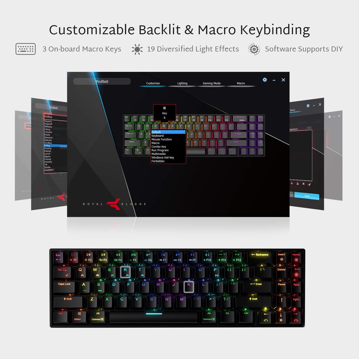 RK ROYAL KLUDGE RK71 70% RGB Wireless Mechanical Gaming Keyboard with ...
