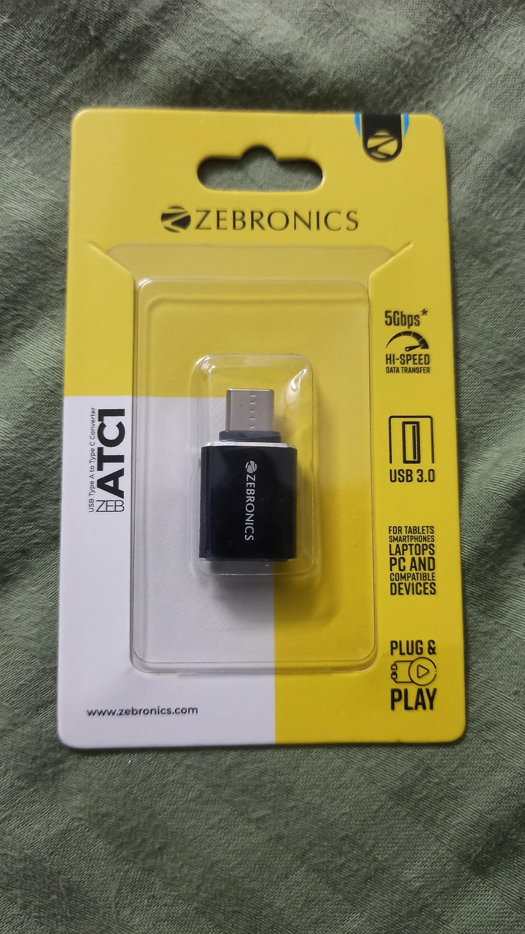 ZEBRONICS ATC1 USB Type A to Type C Converter, USB 3.0, High-Speed Data ...