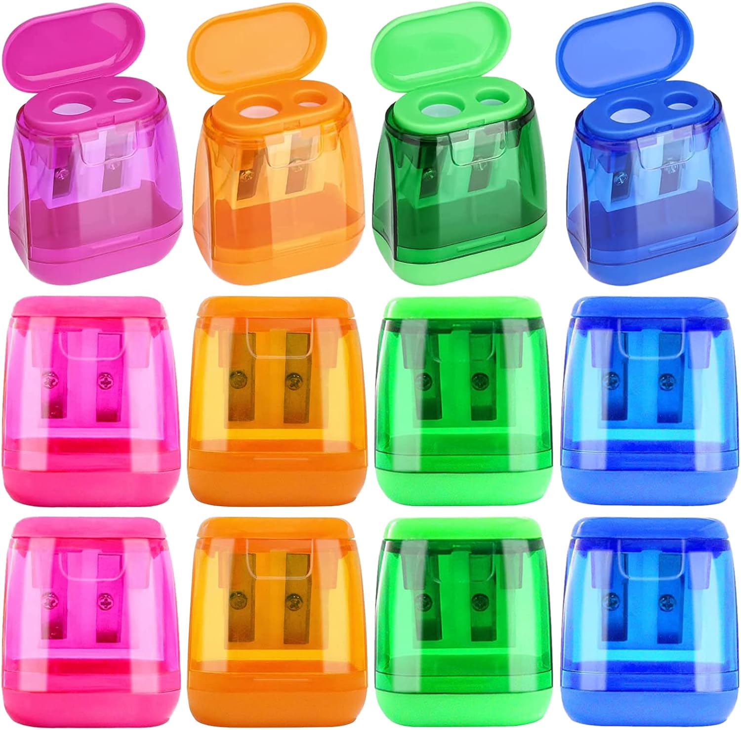 SPOKKI 12 Stück Anspitzer mit Behälter, 4 Farben Kompakte ...